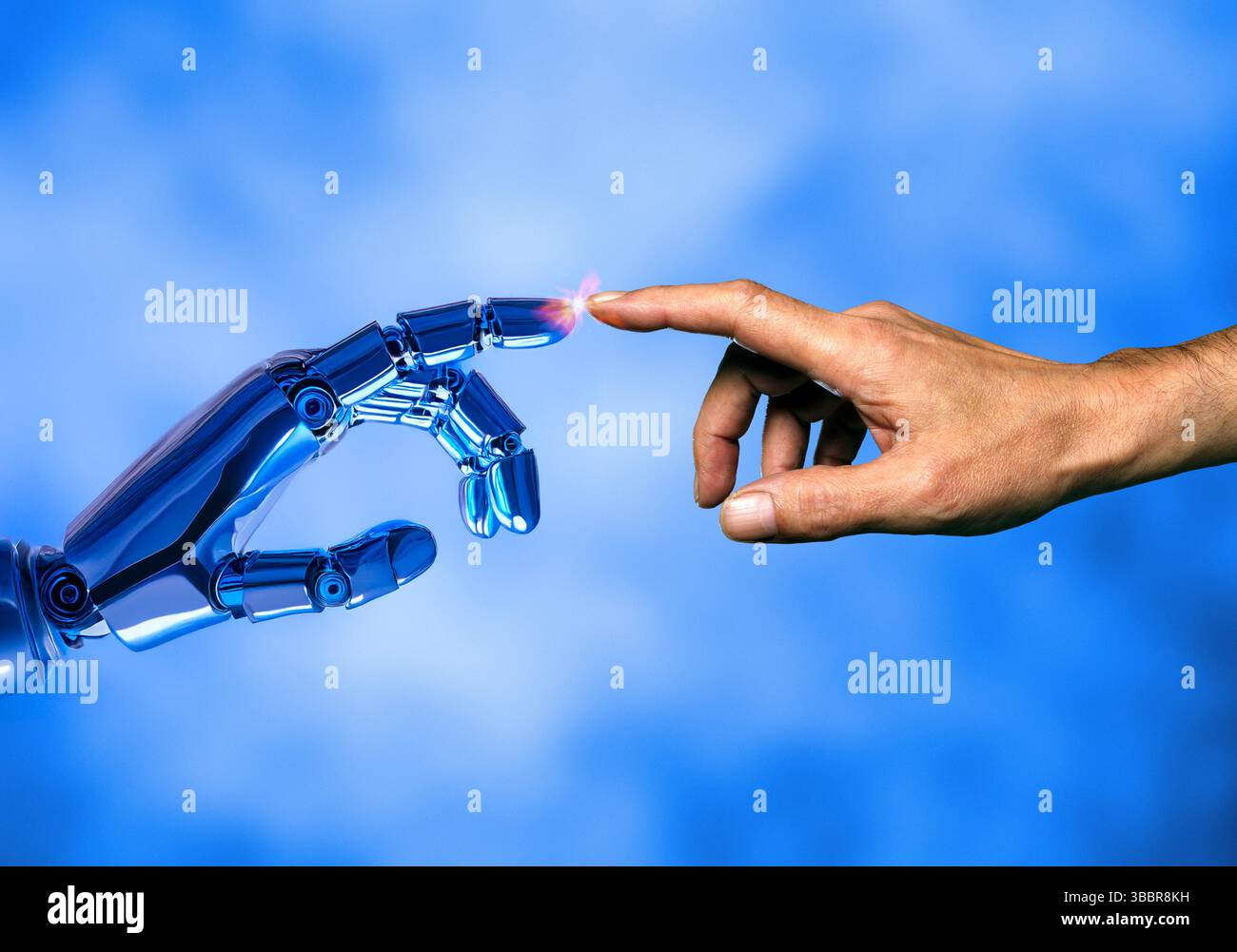 Illustration of a robotic hand touching a human hand Stock Photo - Alamy