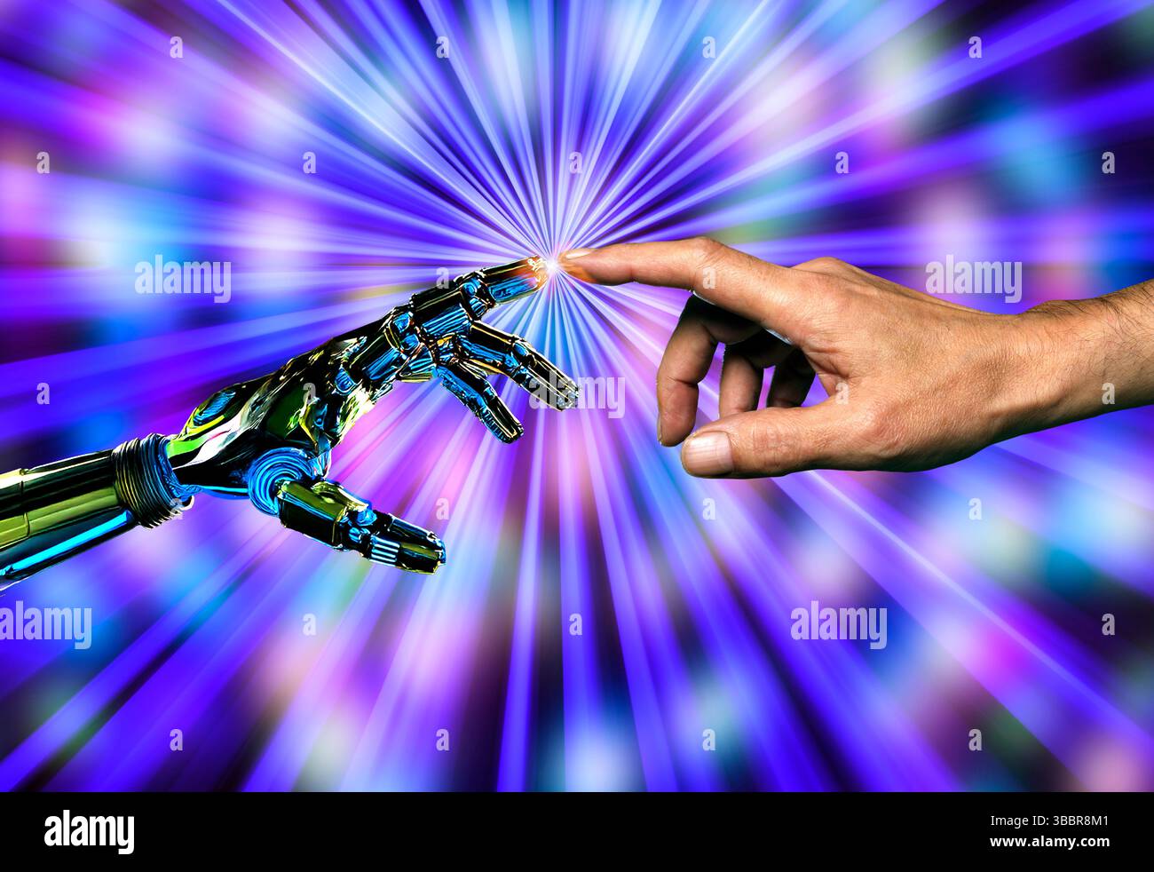 Illustration of a robotic hand touching a human hand Stock Photo - Alamy