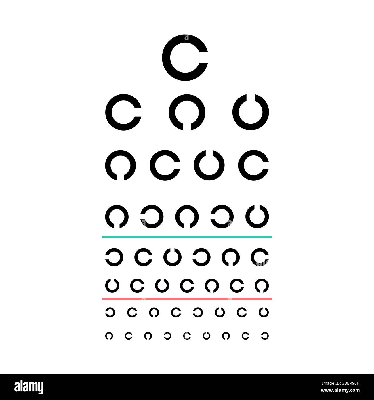 Illustration of an eye chart. An eye chart test assesses visual acuity ...