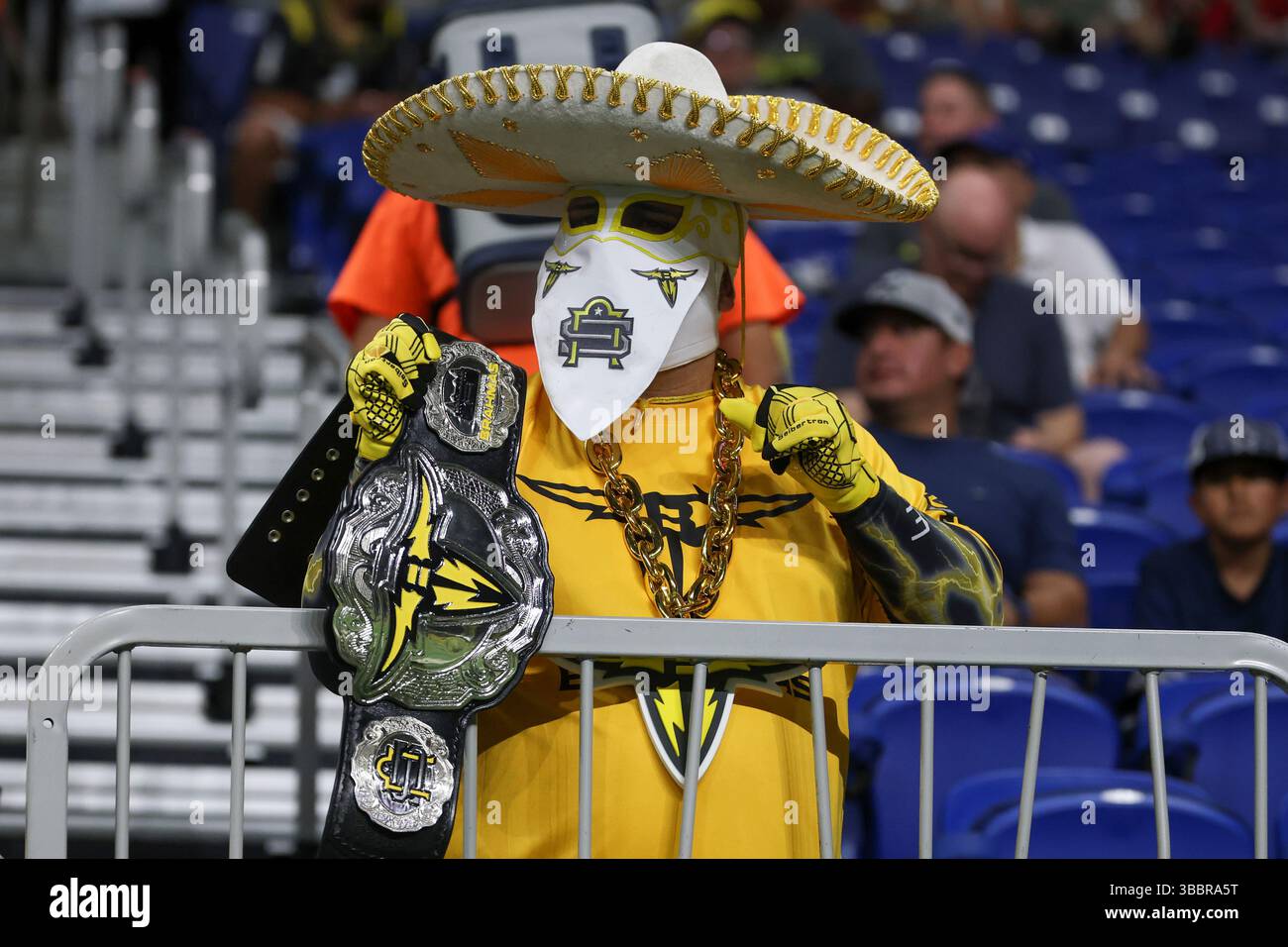 SAN ANTONIO, TX - MAY 16: A San Antonio fan is decked out in Brahmas ...