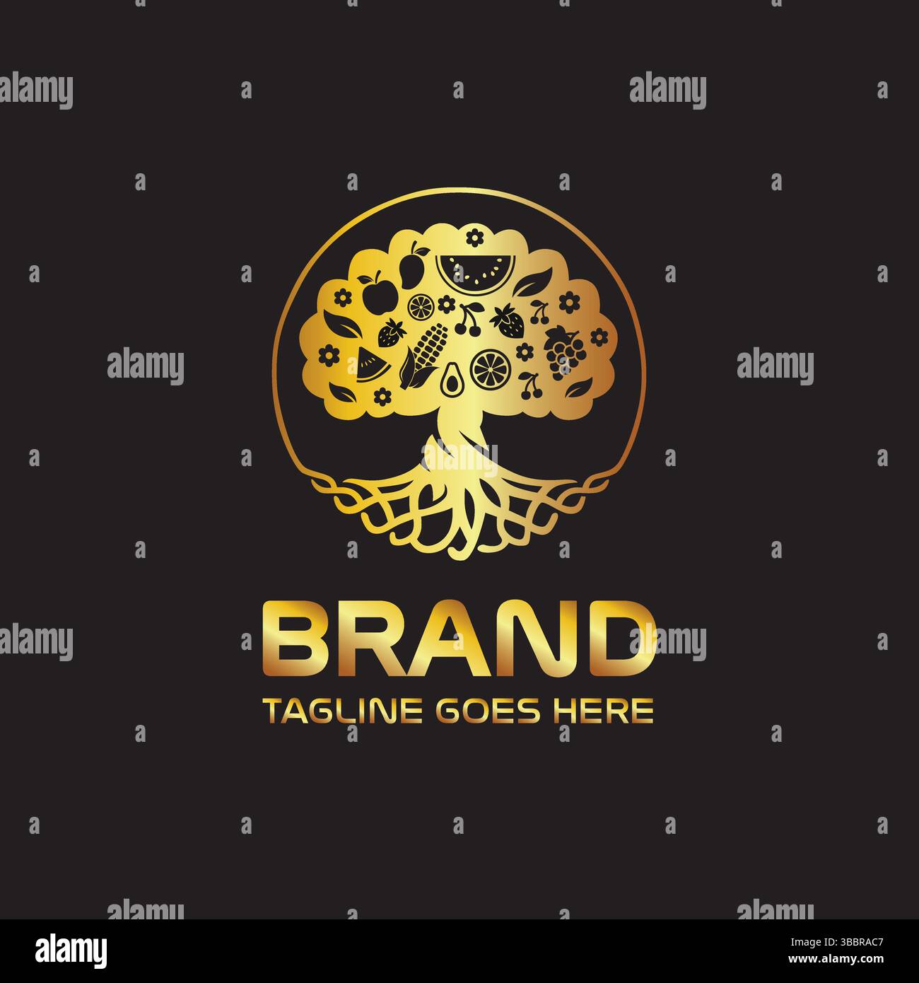 Golden Fruit Tree Logo, Elegant Organic Food Branding Design Stock ...
