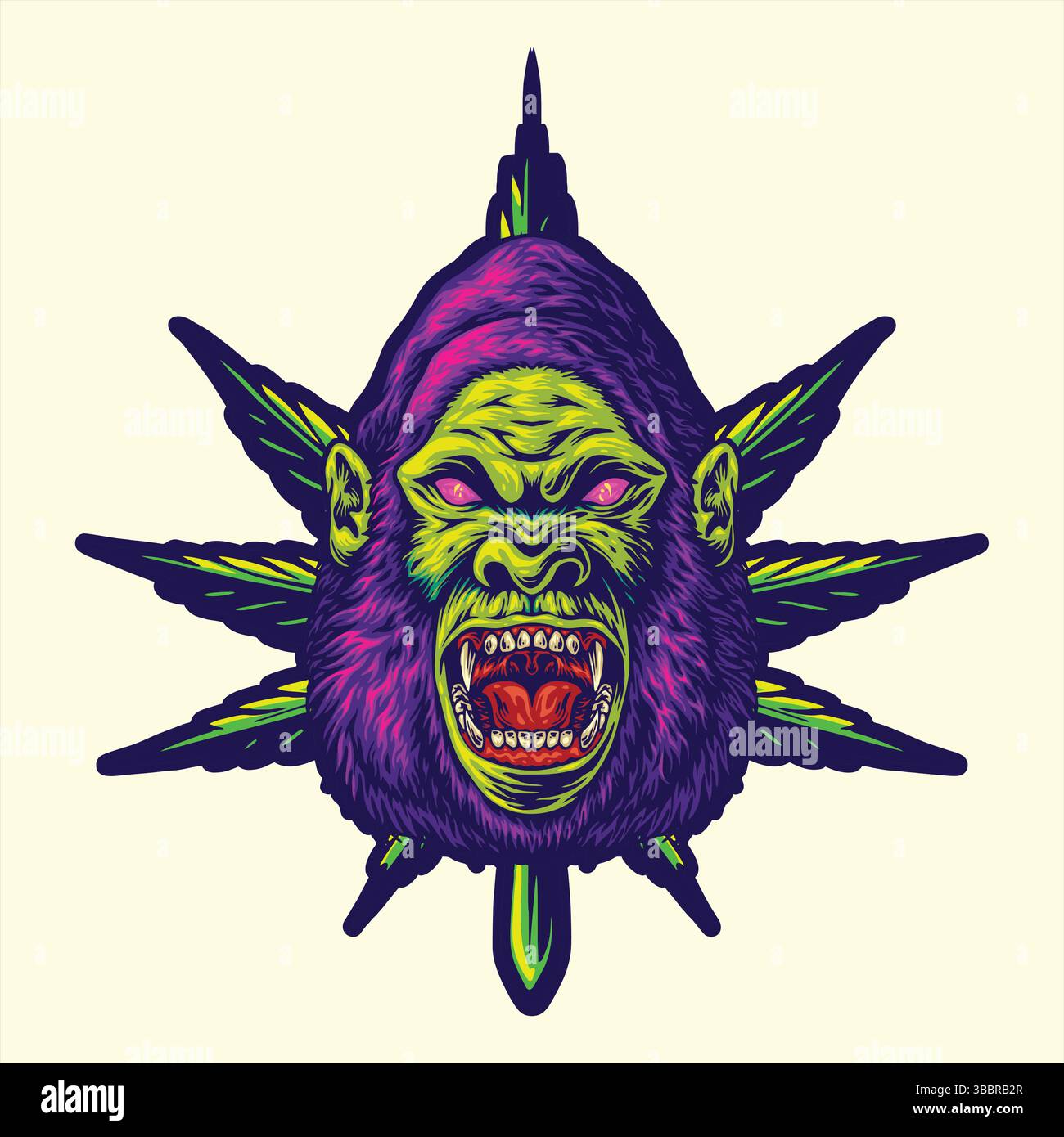 Gorilla Head Surrounded By Cannabis Leaves In Vibrant Colors Logo ...