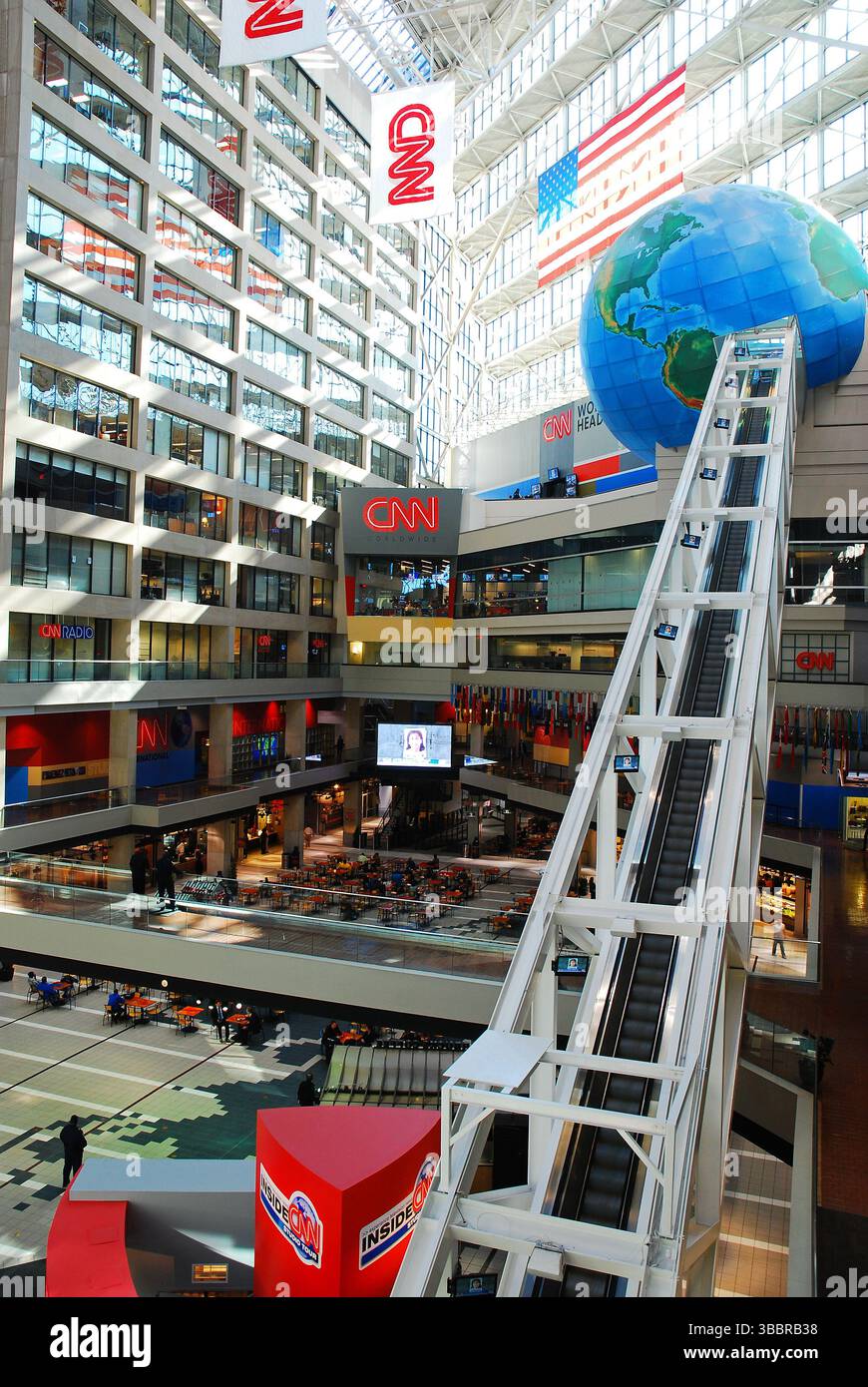 The large atrium and long escalator of the CNN building in Atlanta ...
