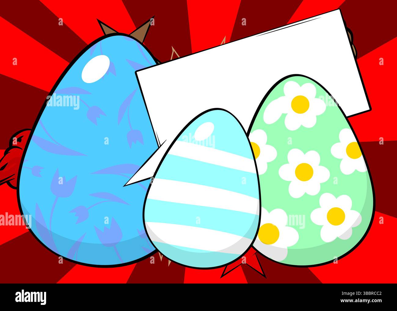 Cartoon Easter Egg with blank speech bubble, comic book ... background ...