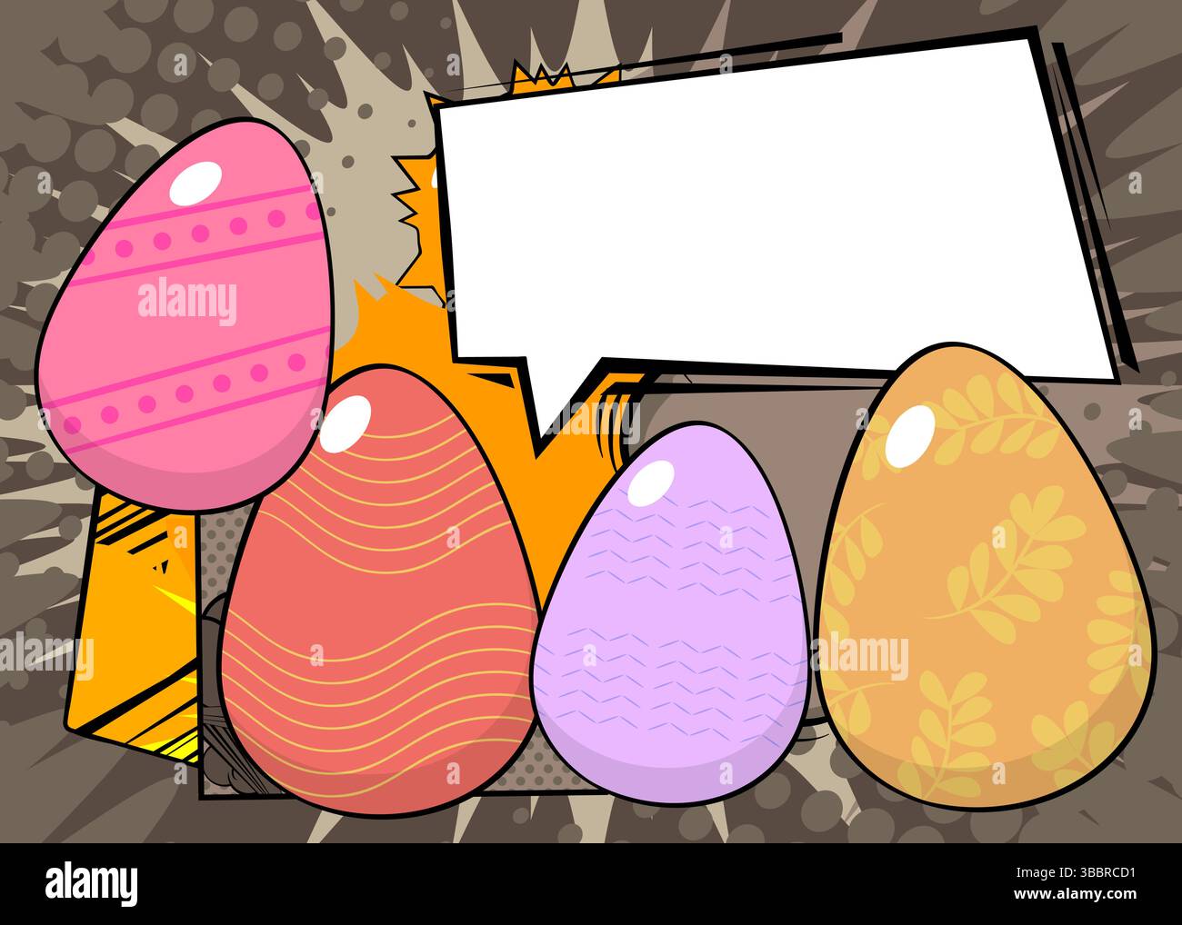 Cartoon Easter Egg with blank speech bubble, comic book ... background ...