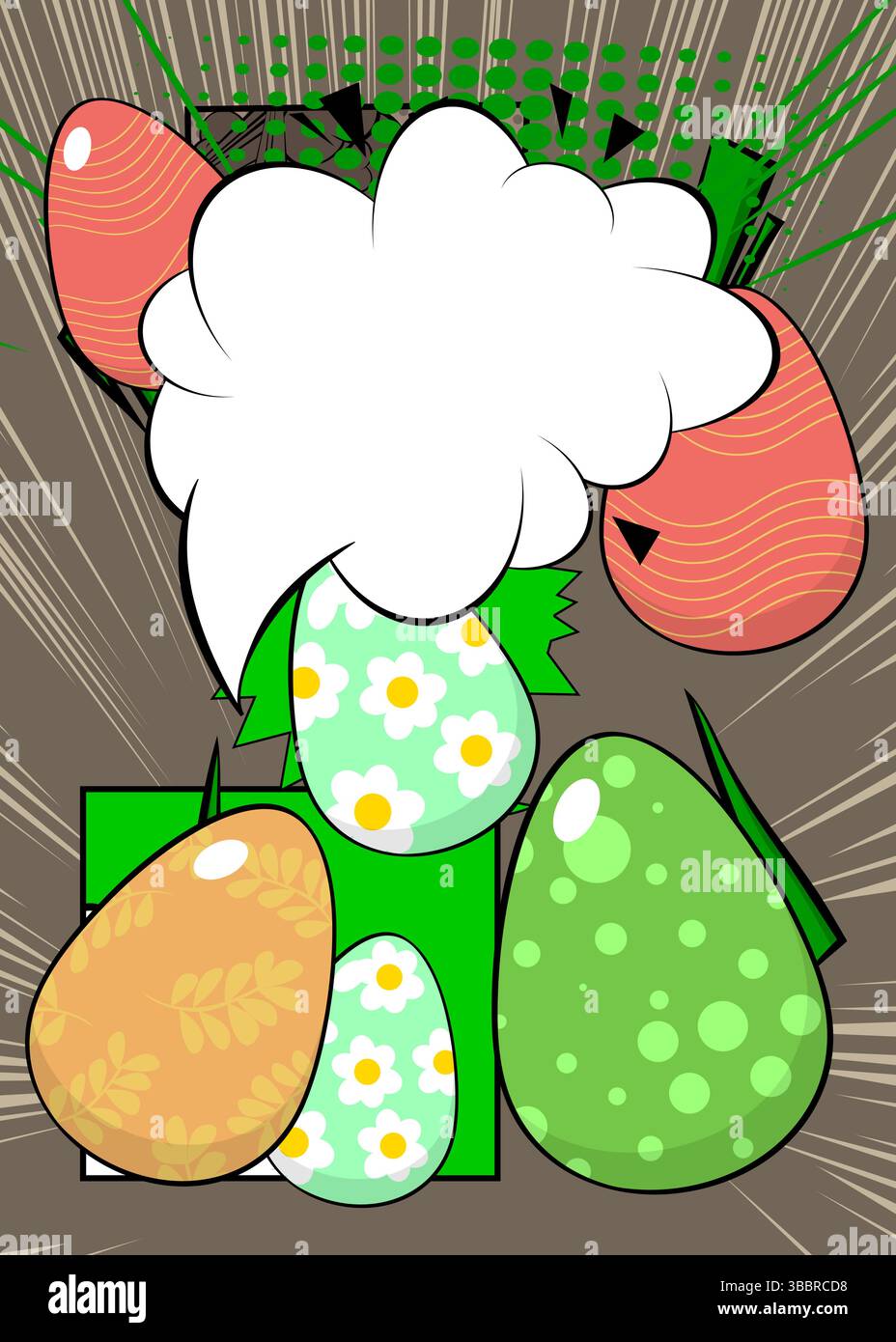 Cartoon Easter Egg with blank speech bubble, comic book ... background ...