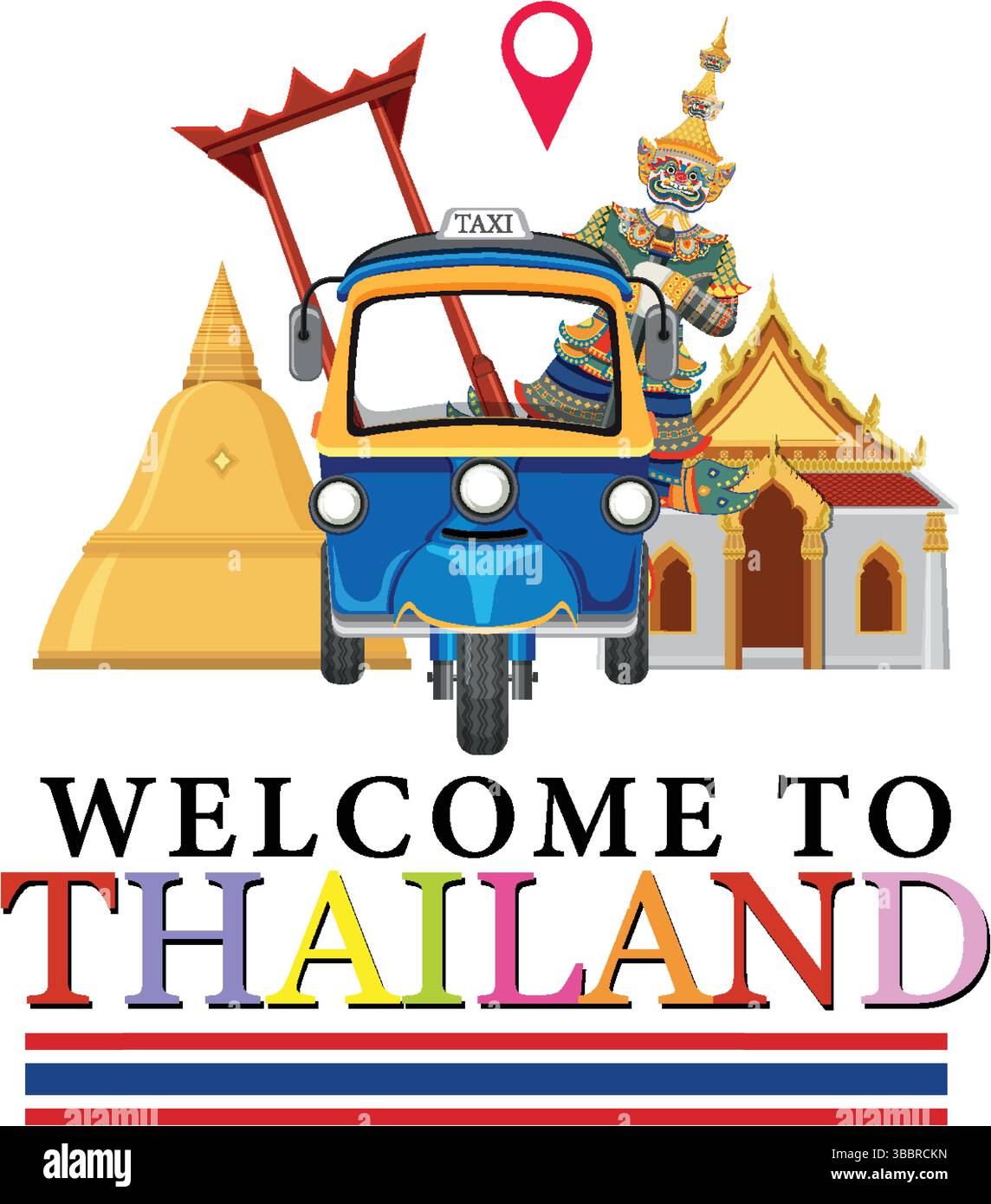 Vibrant vector illustration of Thailand featuring a tuk-tuk ...