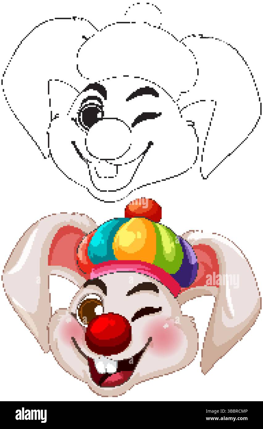 Playful rabbit with a clown hat, vibrant colors, and a winking ...