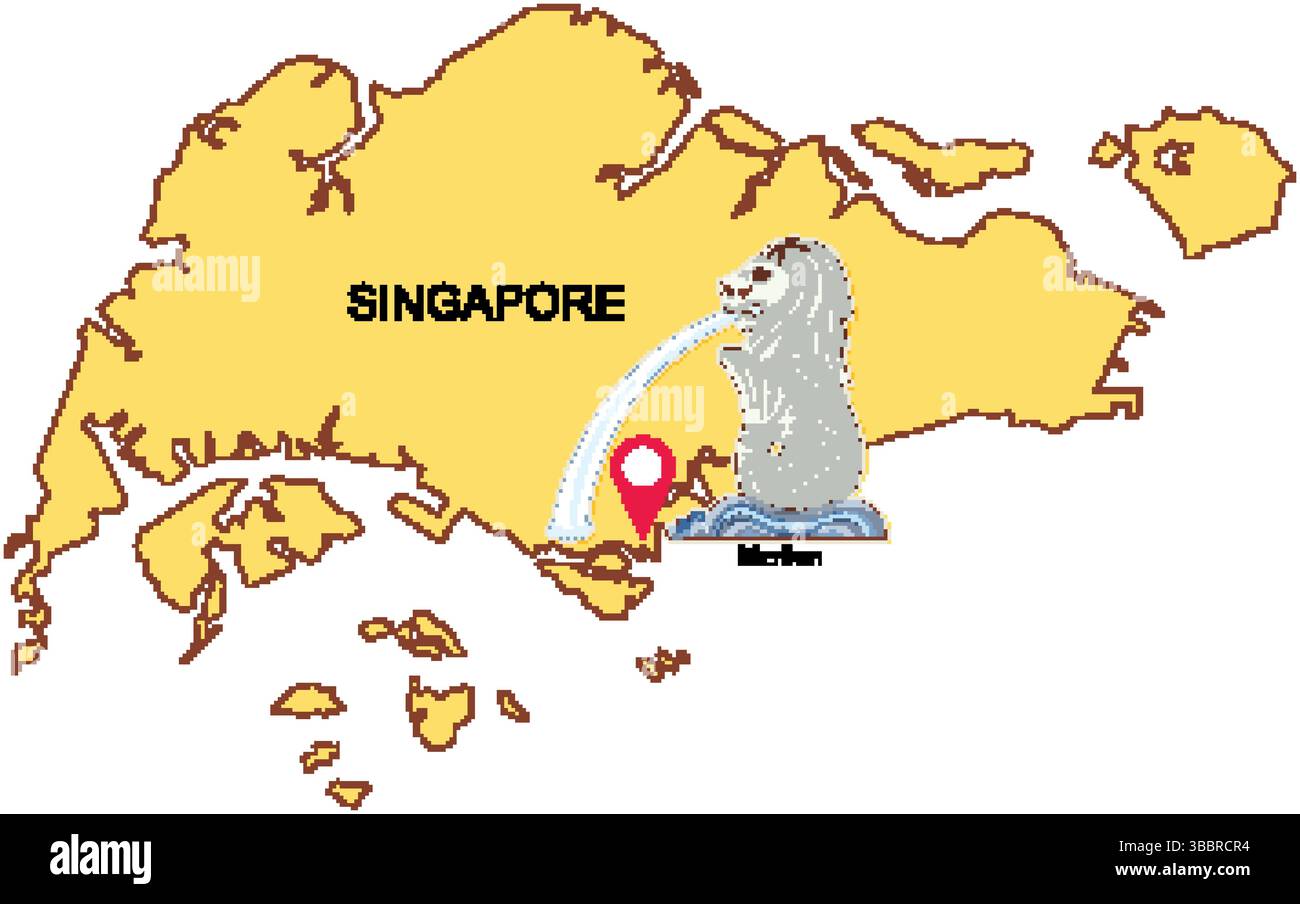 Vector illustration of Singapore map highlighting the Merlion. Simple ...