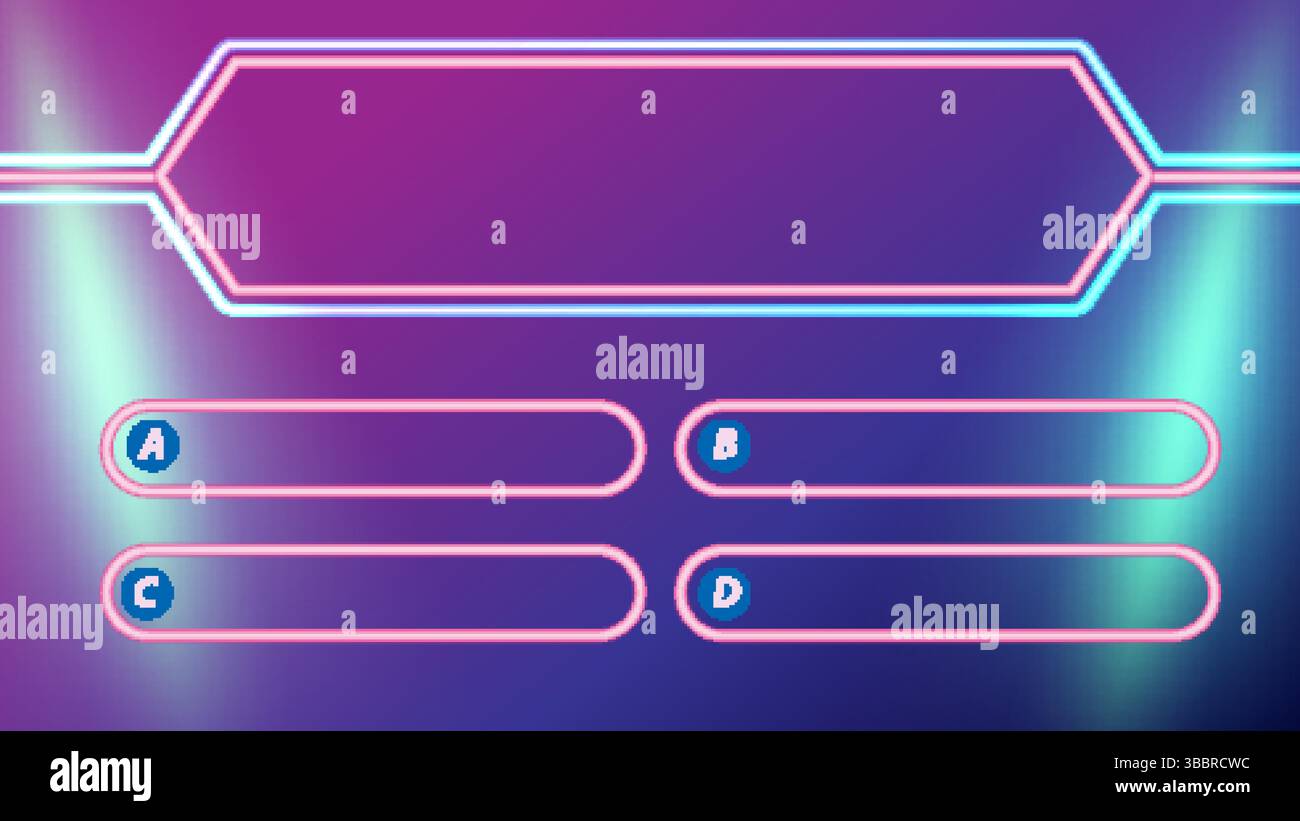 Vibrant neon-themed vector illustration of a game show interface with ...