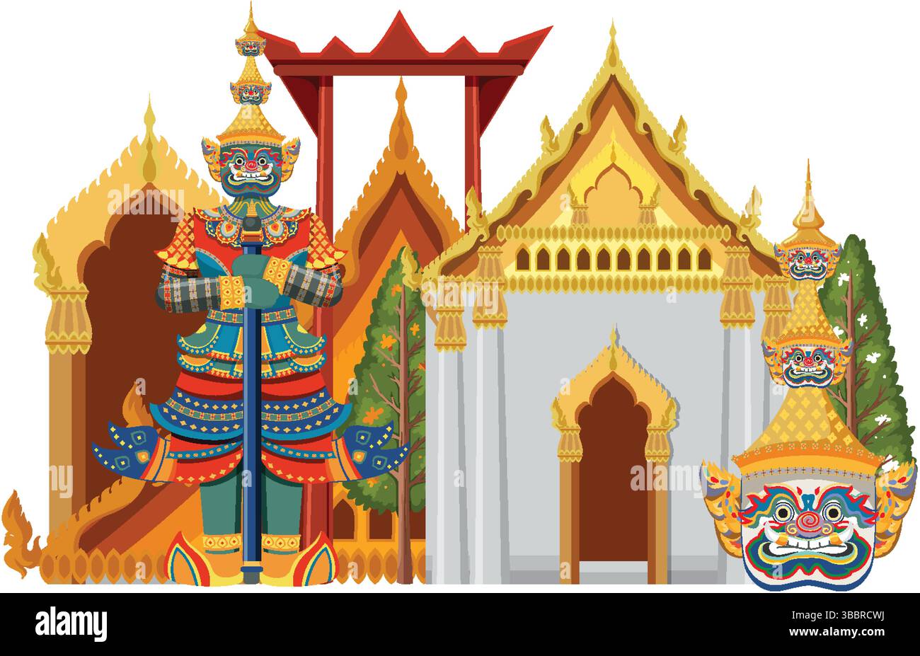 Vector illustration of Thai architecture with vibrant colors, featuring ...