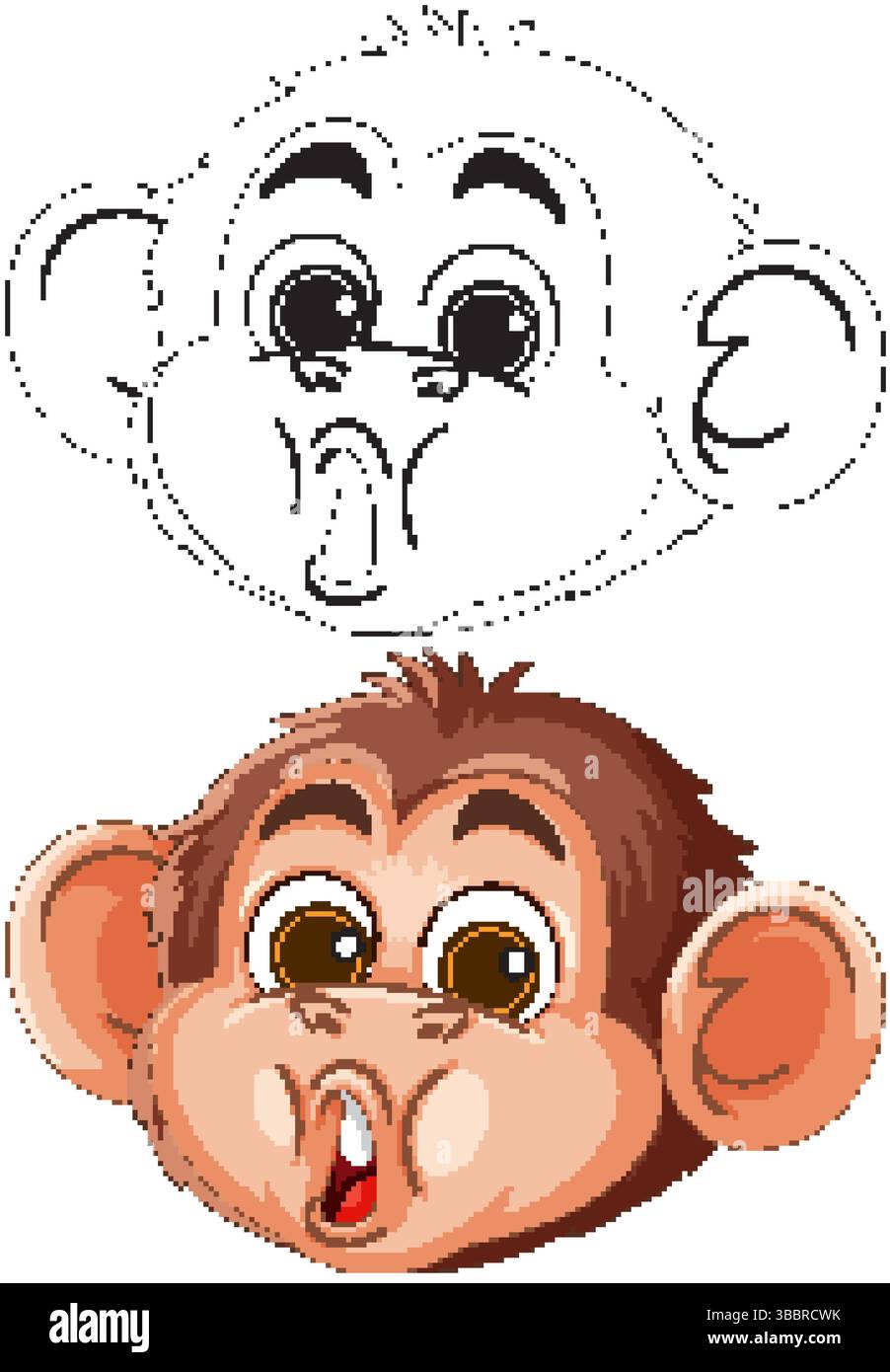 Charming monkey face with expressive eyes in vibrant colors and outline ...