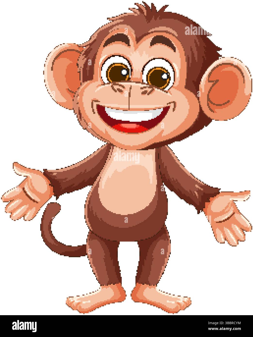 Vector illustration of a smiling monkey with large eyes and open arms ...