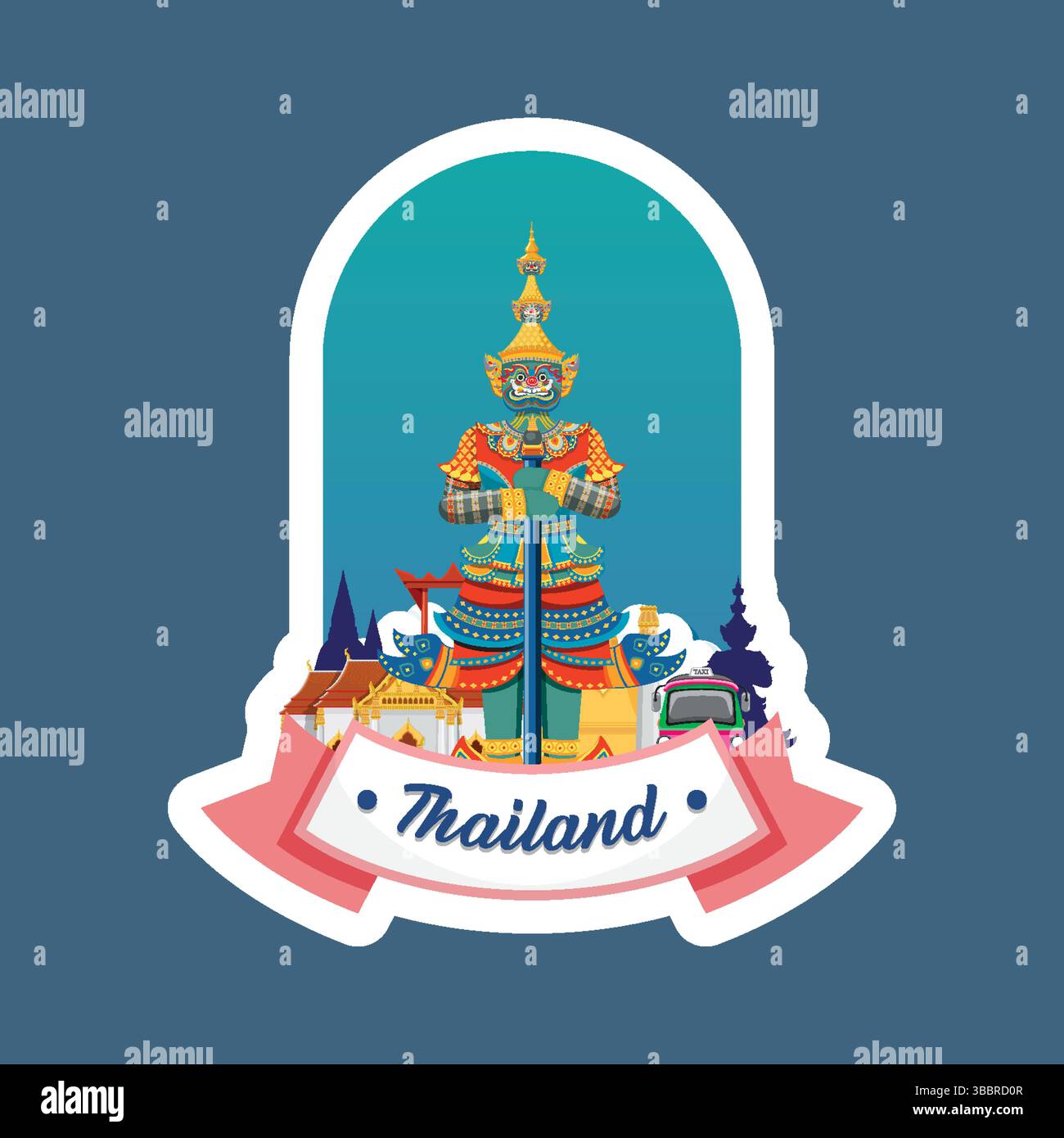 Vibrant vector illustration of a traditional Thai temple guardian with ...