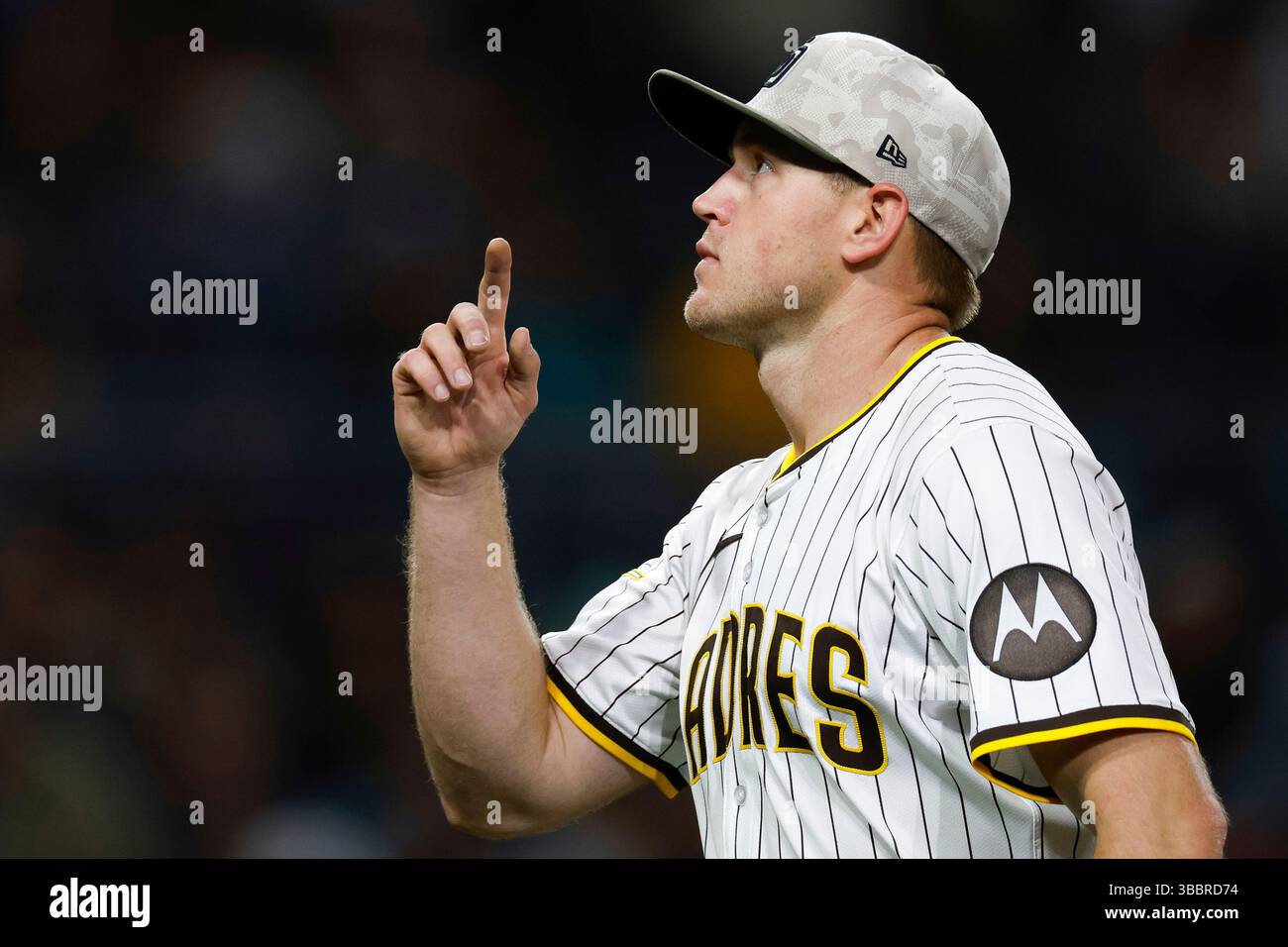 San Diego Padres starter Stephen Kolek gestures after being removed ...