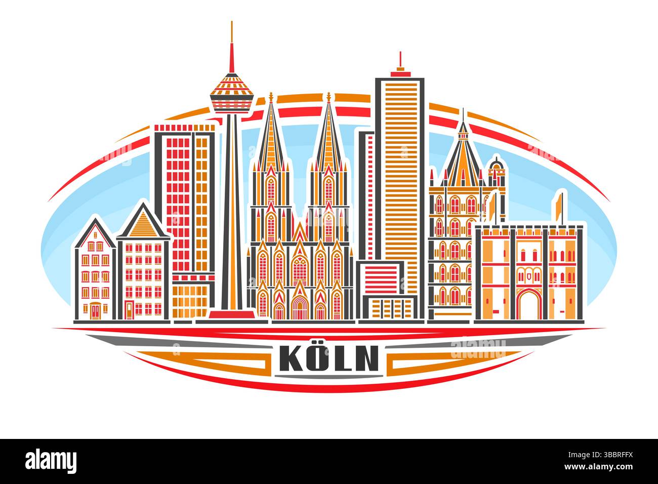 Vector illustration of Koln, oval horizontal sign with linear design ...