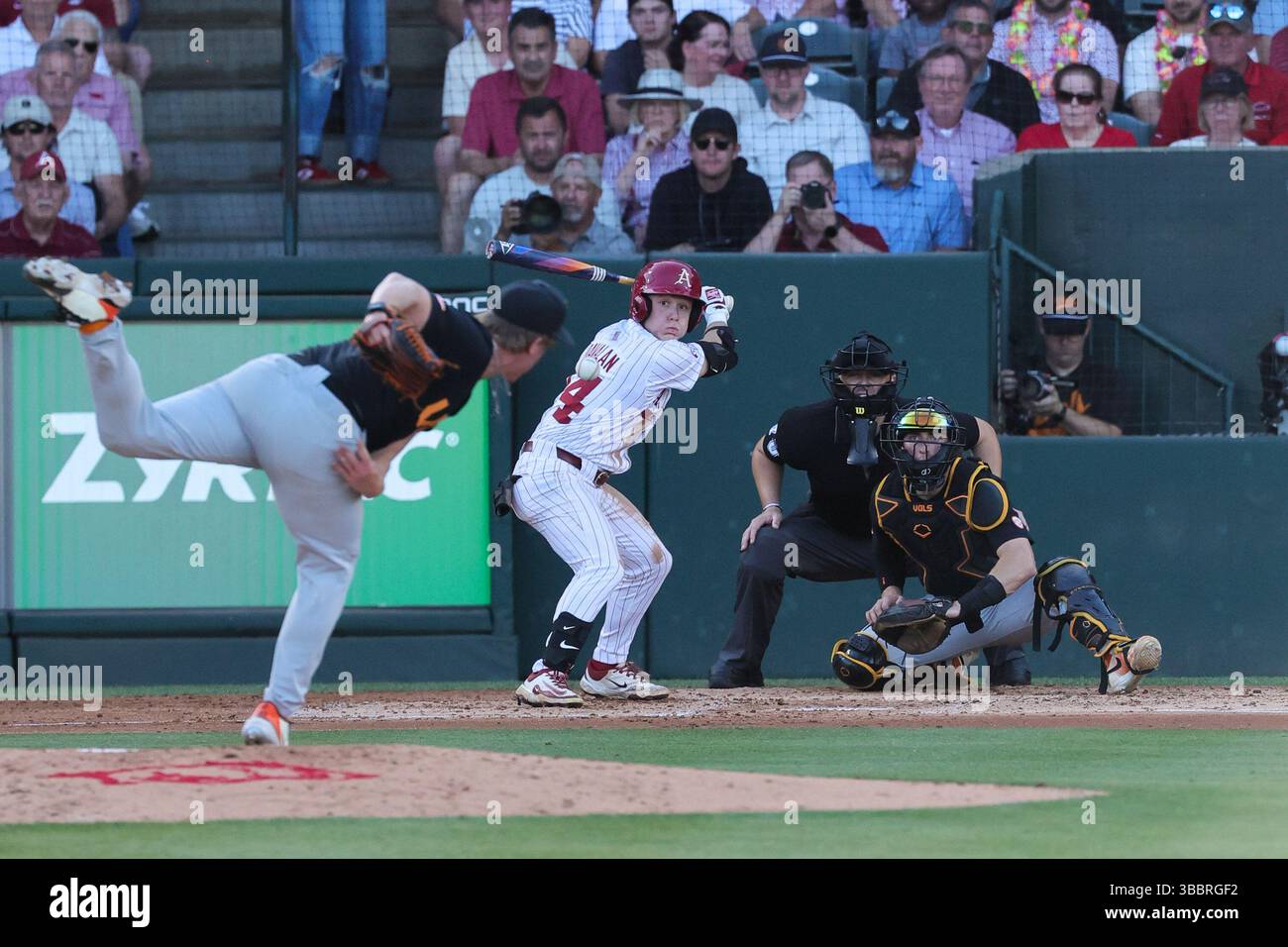 Fayetteville, AR. 16th May, 2025. Hogs outfielder Charles Davalan (24 ...