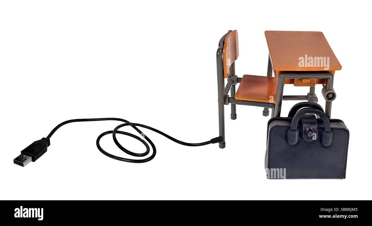 Student Desk with USB cable to show learning in a classroom online ...