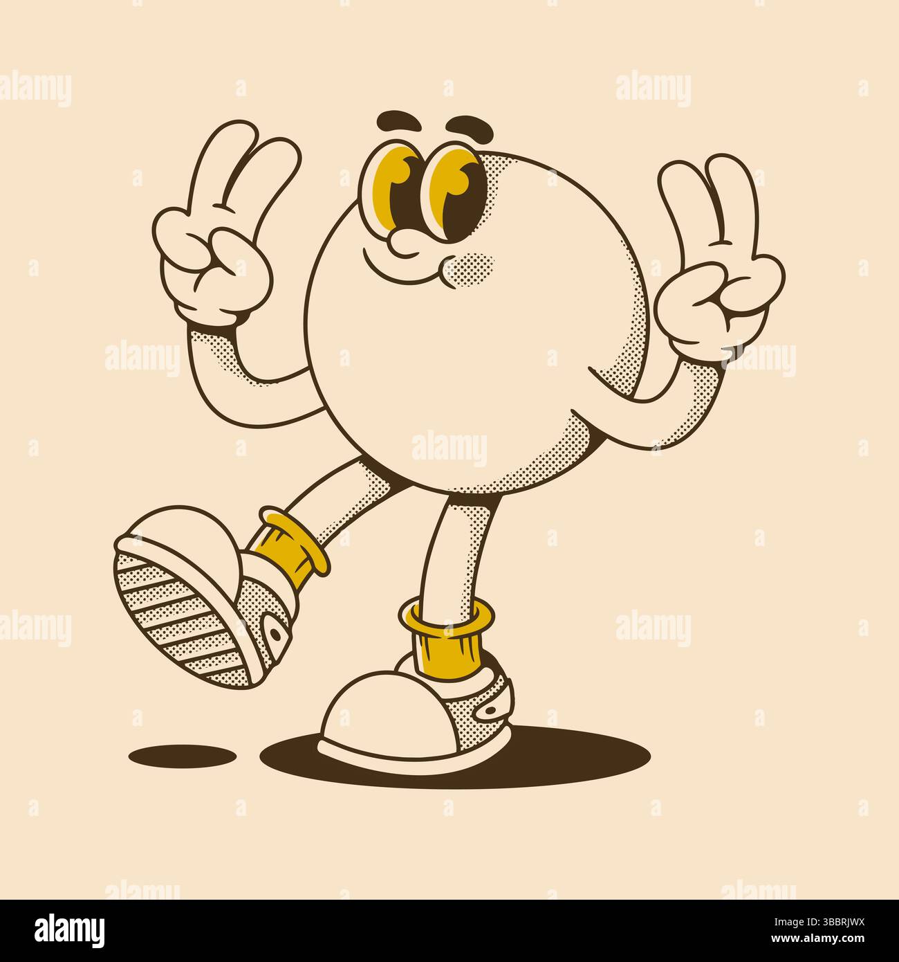 Playful walking character with cheerful mood and charming vintage comic ...