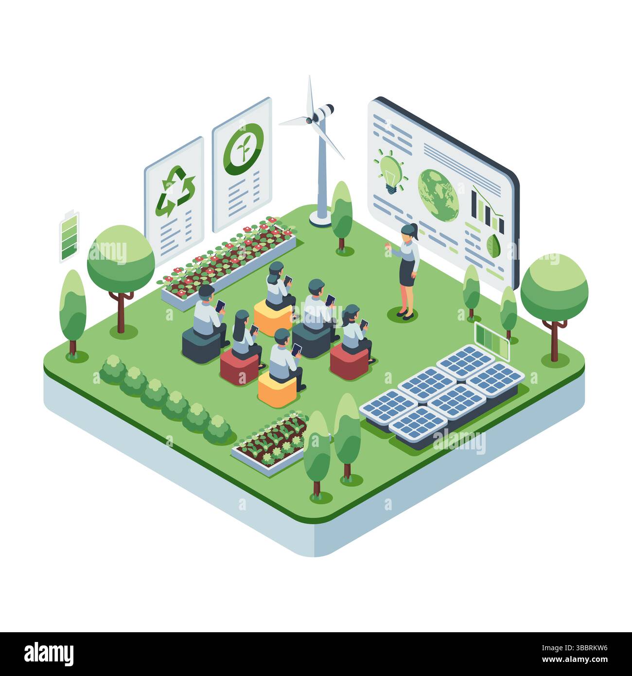 Isometric Sustainable Energy and Environmental Education Classroom. Sustainable Living and ...