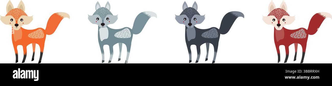 Cute vector wild animals of fox and wolves Stock Vector Image & Art - Alamy