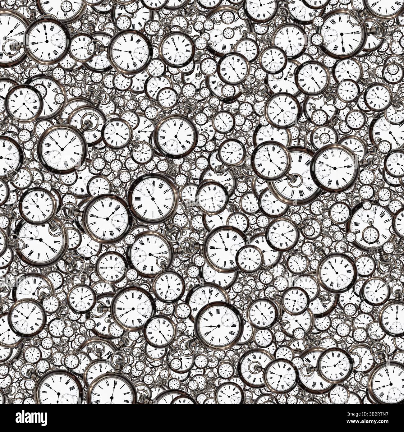 The canvas is filled with chaos images of watches showing every hour ...