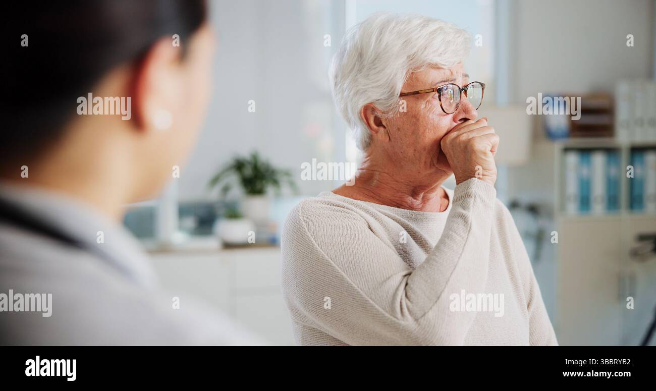 Sad woman, doctor and crying with healthcare, shocked and consultation ...
