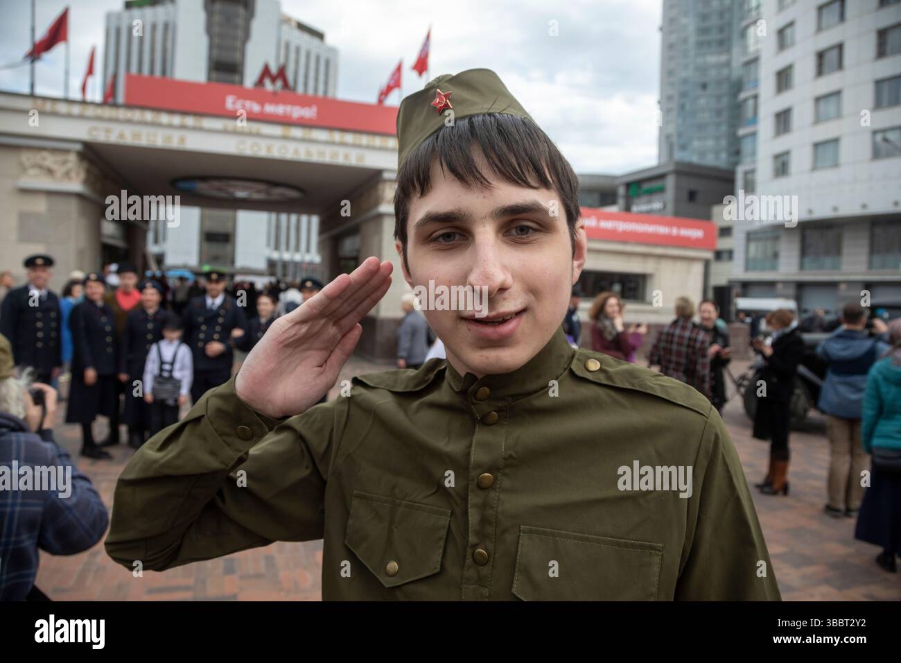 Moscow, Russia. 15th of May, 2025. A young man wearing soviet military ...