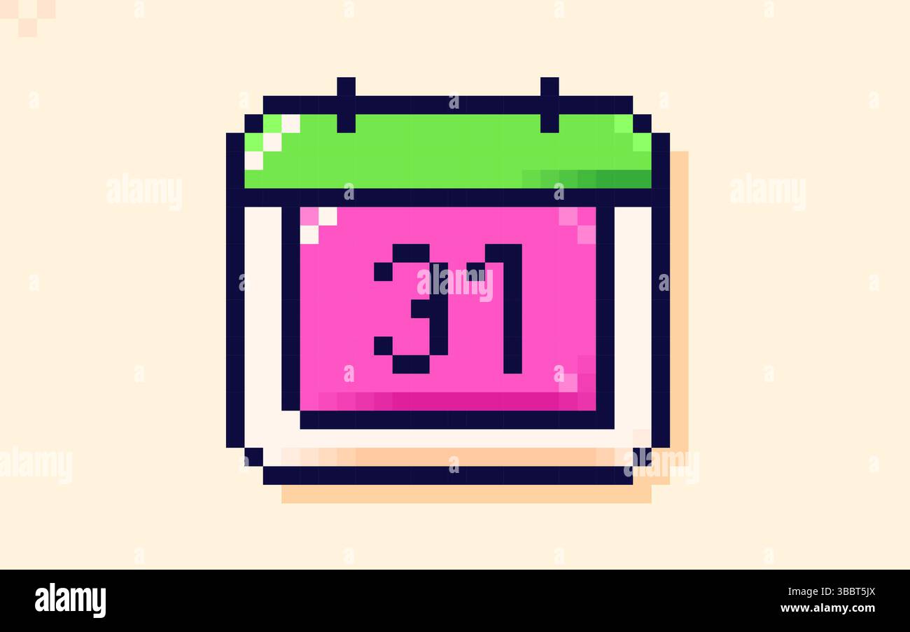 Calendar icon with the date of the 31st is drawn in pixel art style 8 ...
