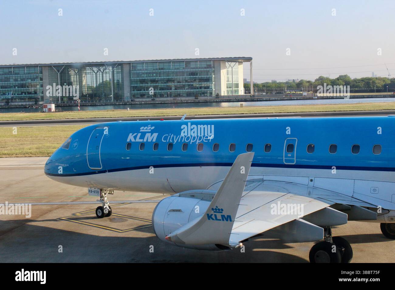 london city airport- KLM city hopper plane outside terminal building ...