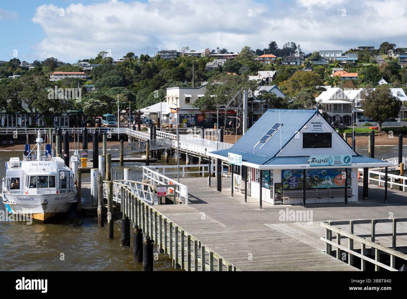 Wharf and waterfront at Russell, Kororareka, Bay of Islands, North ...