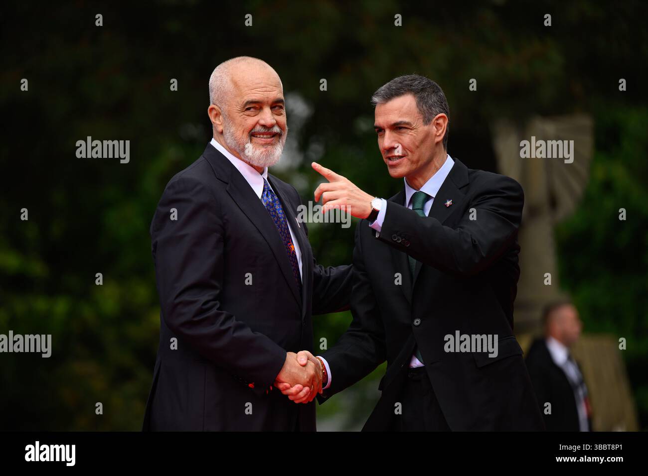 Albanian Prime Minister Edi Rama greets Spanish Prime Minister Pedro ...