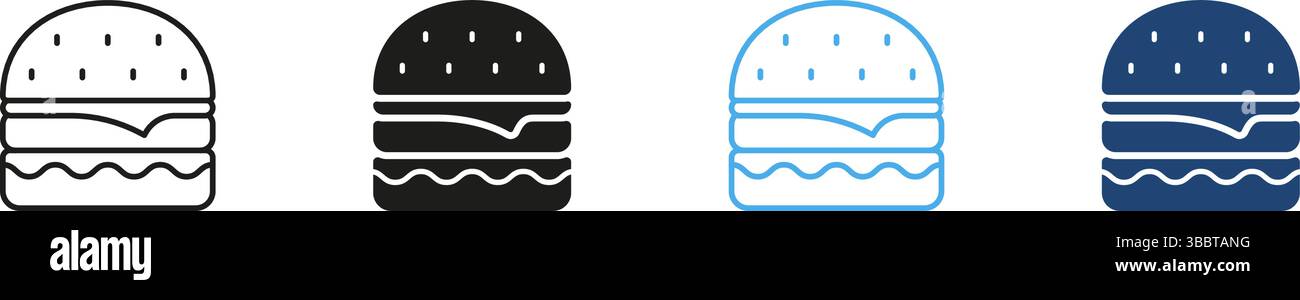 Fast Food Burger Line and Solid Icon Set. Cheeseburger and Sandwich ...