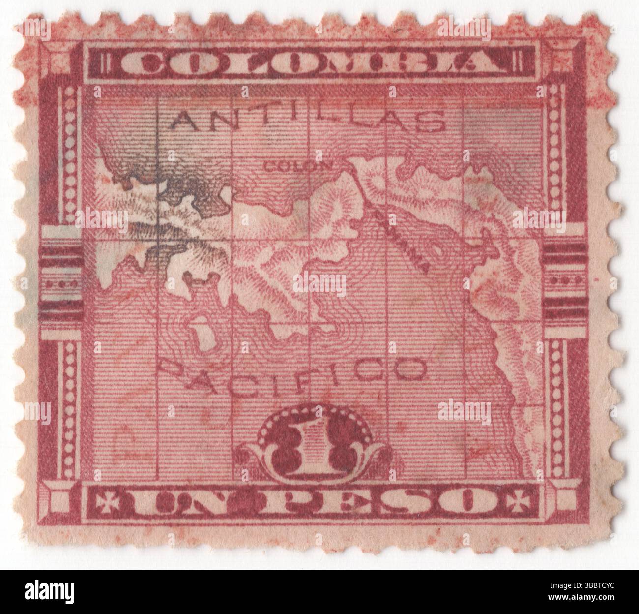 PANAMA — 1906: 5 centavo on 1 peso lake postage stamp depicting Map of ...