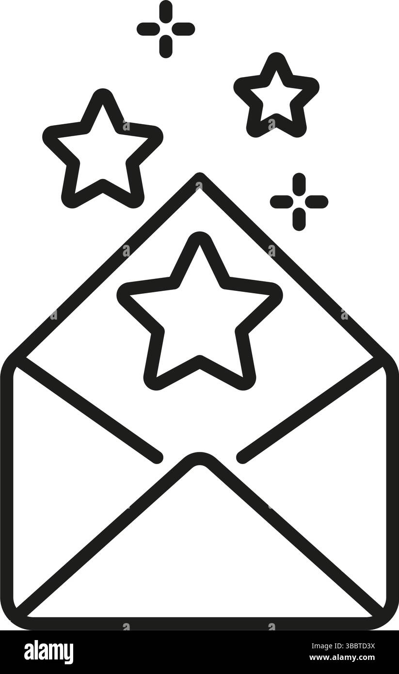 Open Envelope With Stars Line Icon. Special Invitation, Exclusive Offer ...