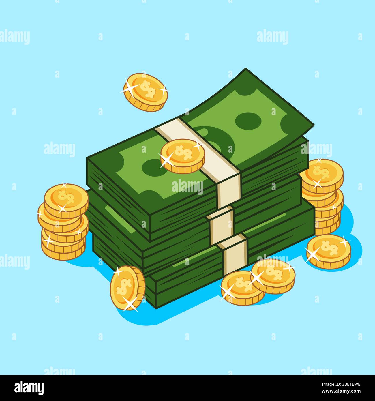 Stack of Money and Gold Coins Vector Illustration Cartoon Design Stock ...