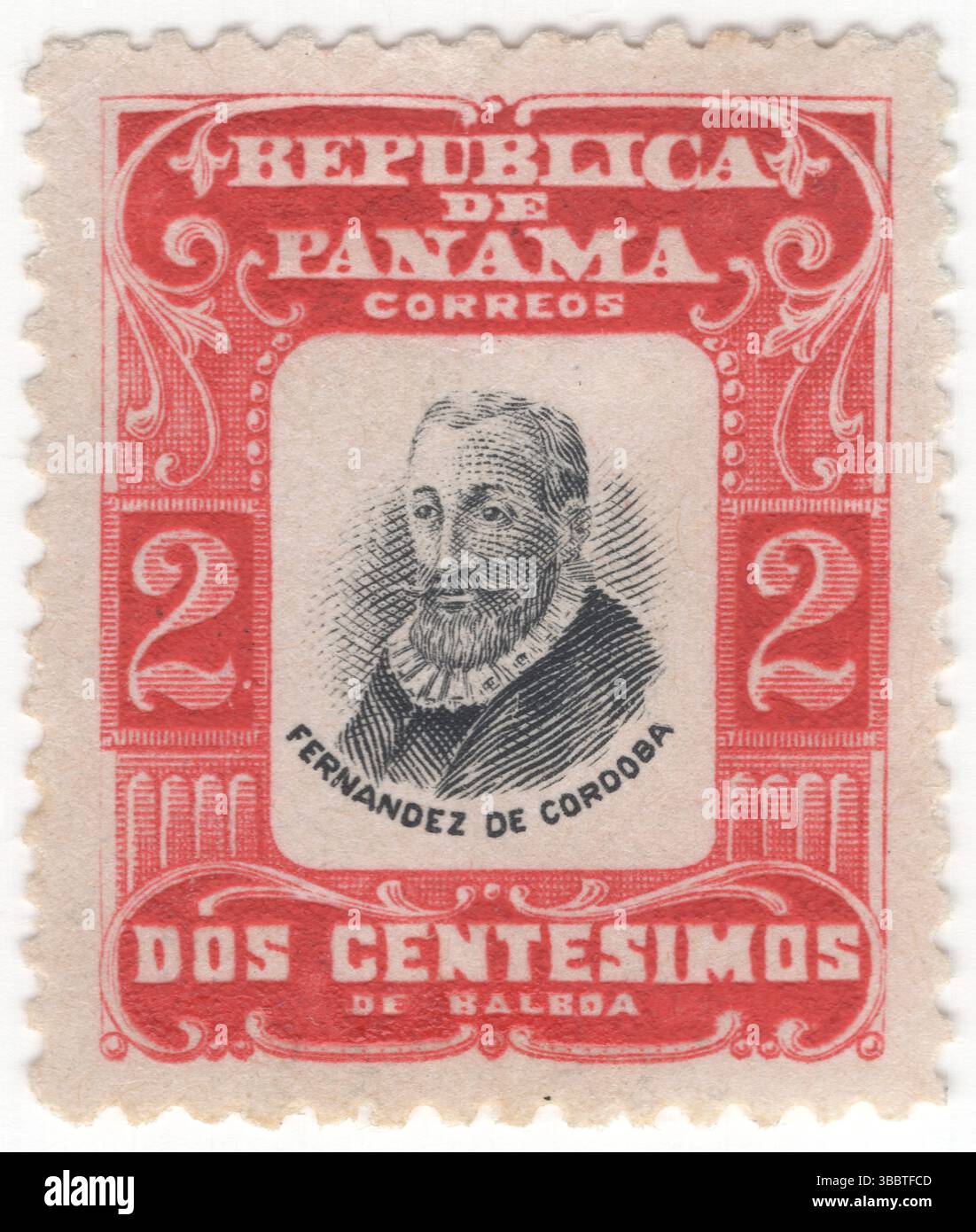 PANAMA — 1908: 2 centesimos scarlet and black postage stamp depicting ...