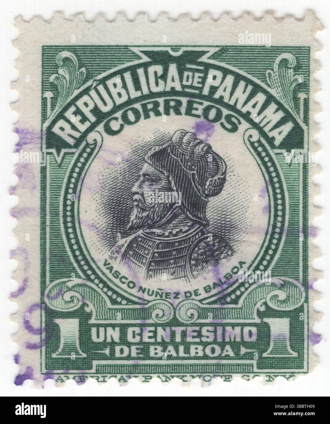 PANAMA — 1915: 1 centesimo dark green and black postage stamp depicting ...