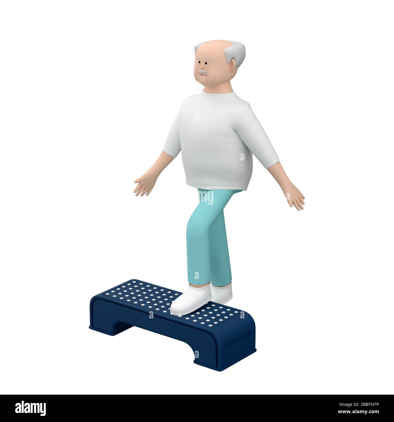 Elderly man character doing rehabilitation activity, practicing with a ...
