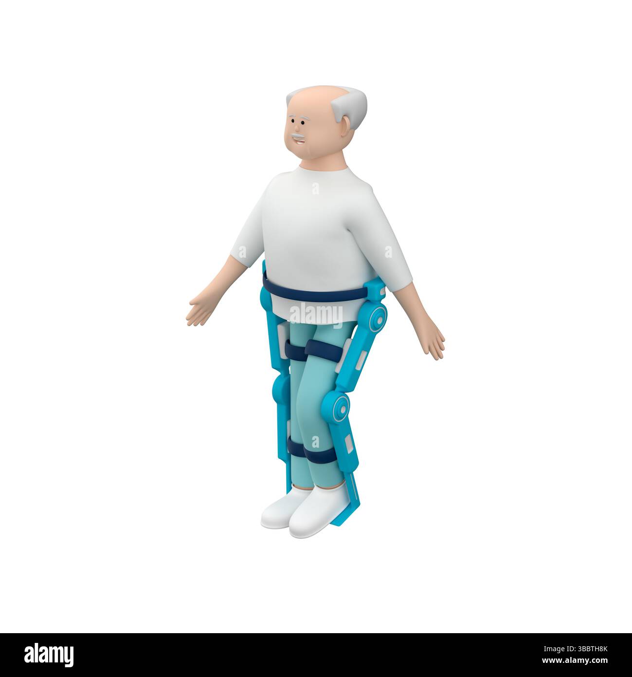 Senior man character with an exoskeleton walking. Elderly man with grey ...