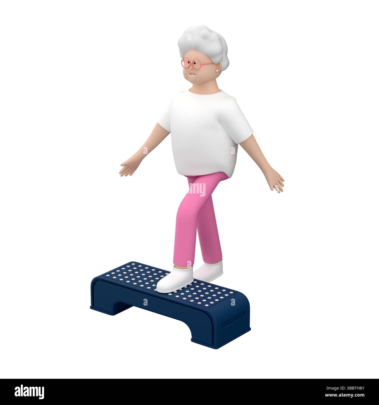 Elderly woman character doing rehabilitation activity, practicing with ...