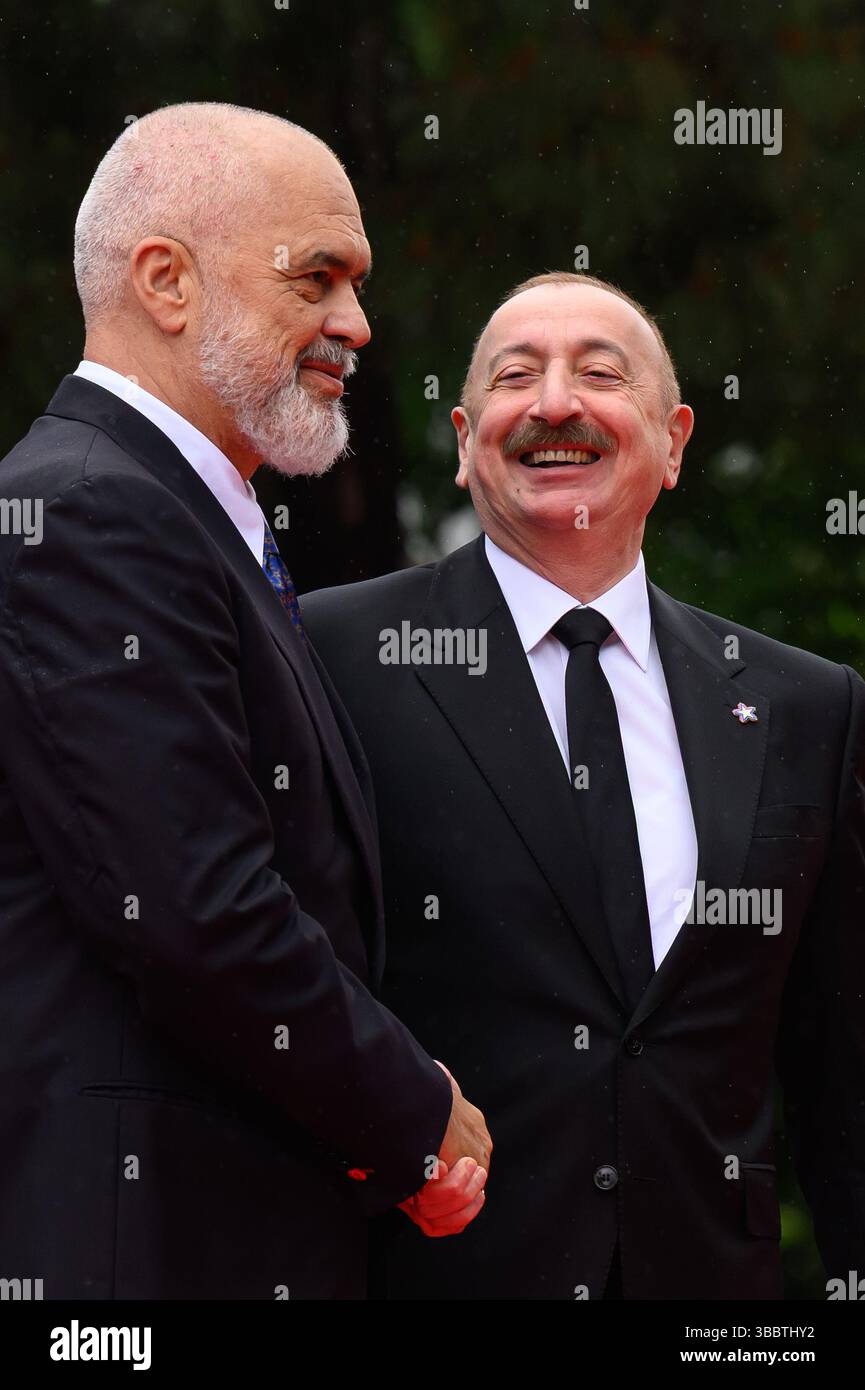 Albanian Prime Minister Edi Rama (left) greets President of Azerbaijan ...