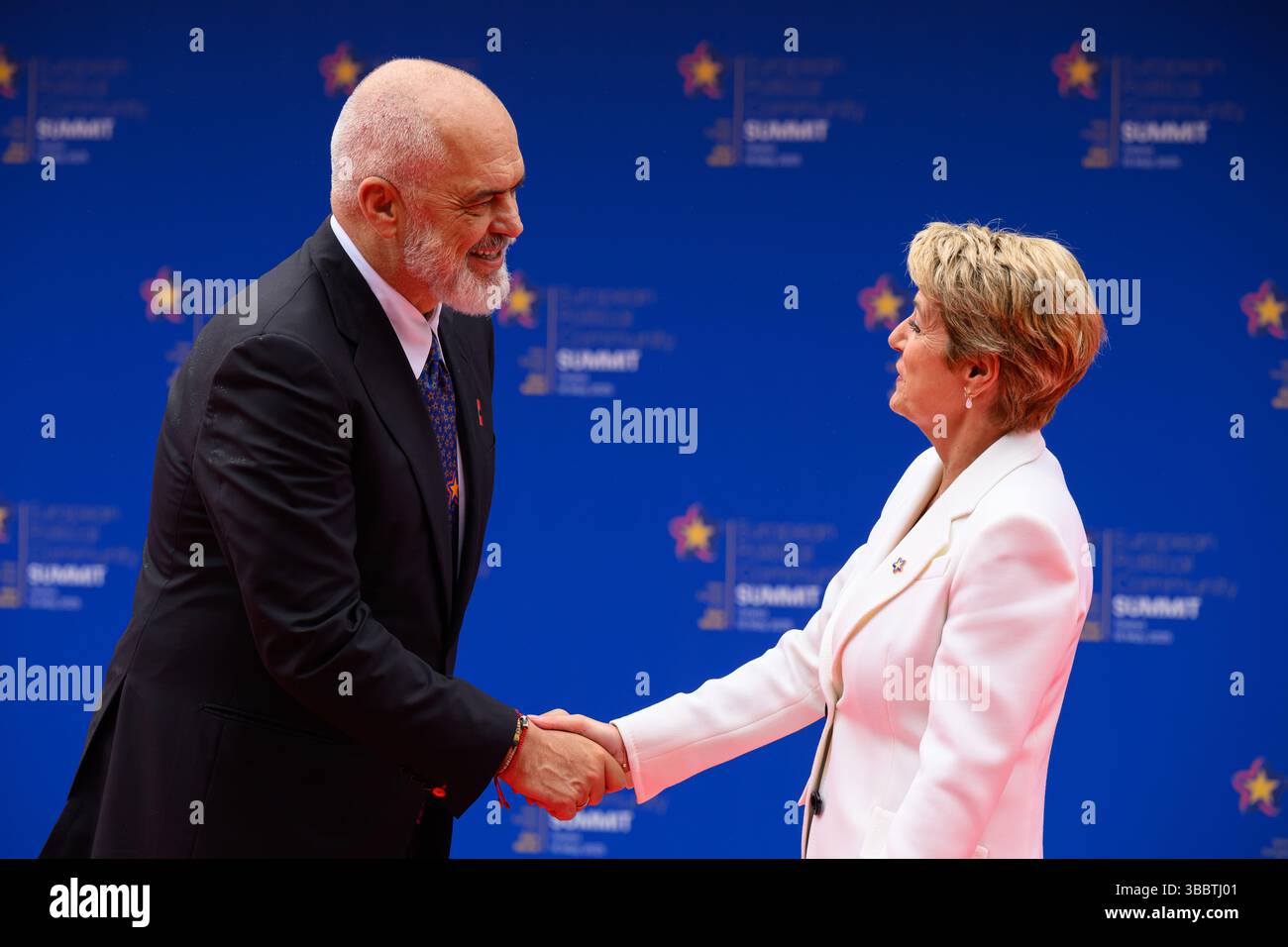 Albanian Prime Minister Edi Rama (left) greets President of the Swiss ...