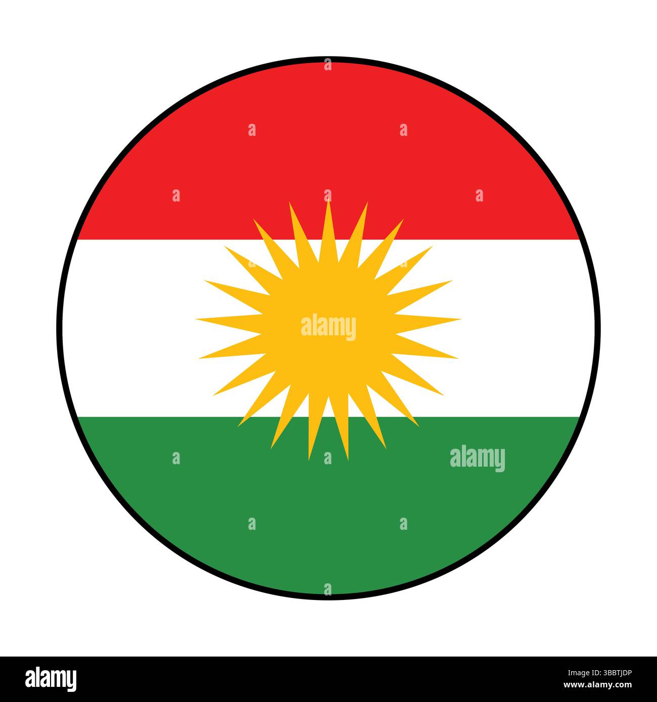 Flag of Iraqi Kurdistan. Black edge. Iraqi Kurdistan circle flag logo ...