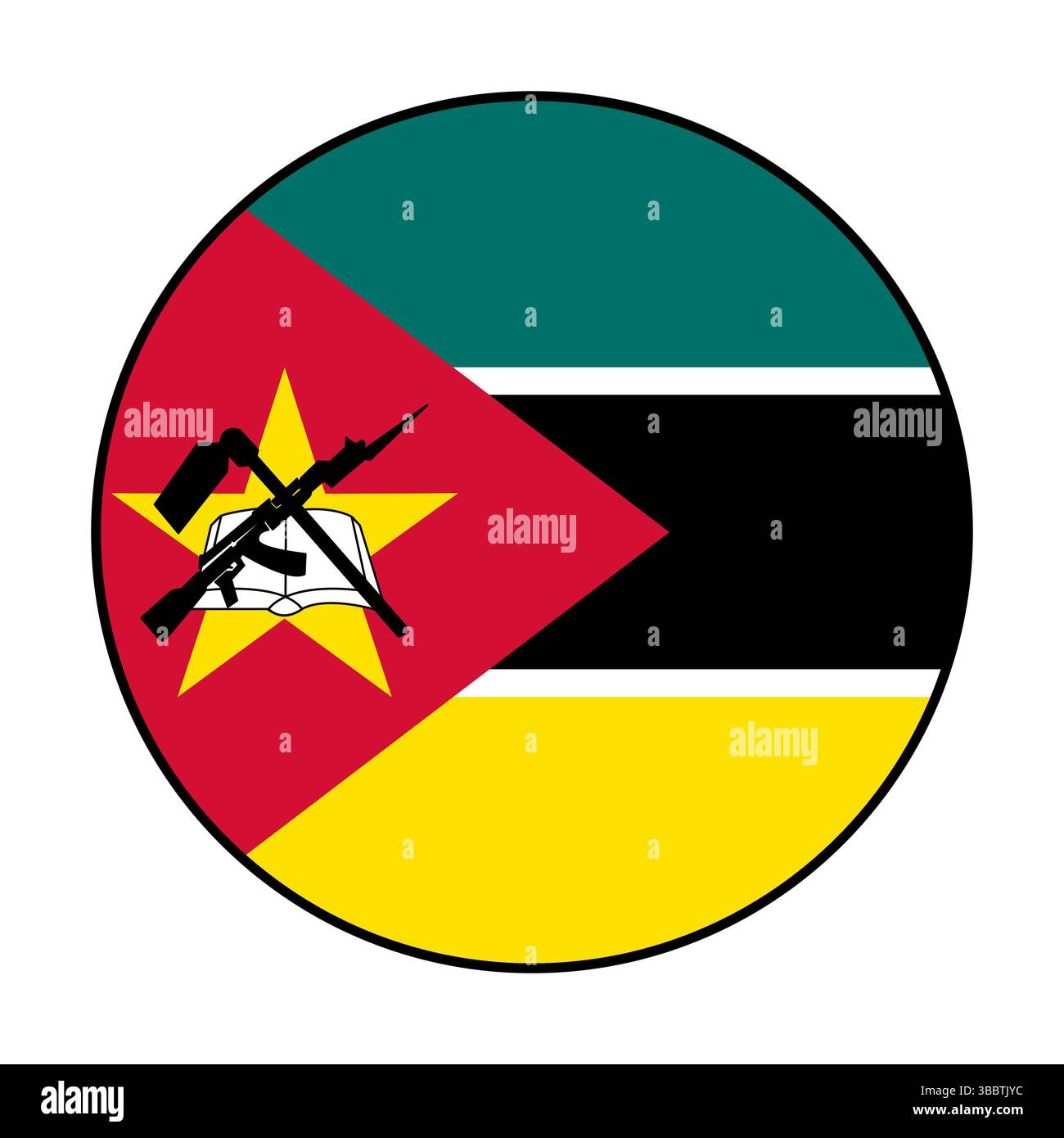 Flag of Mozambique. Black edge. Mozambique circle flag logo icon ...