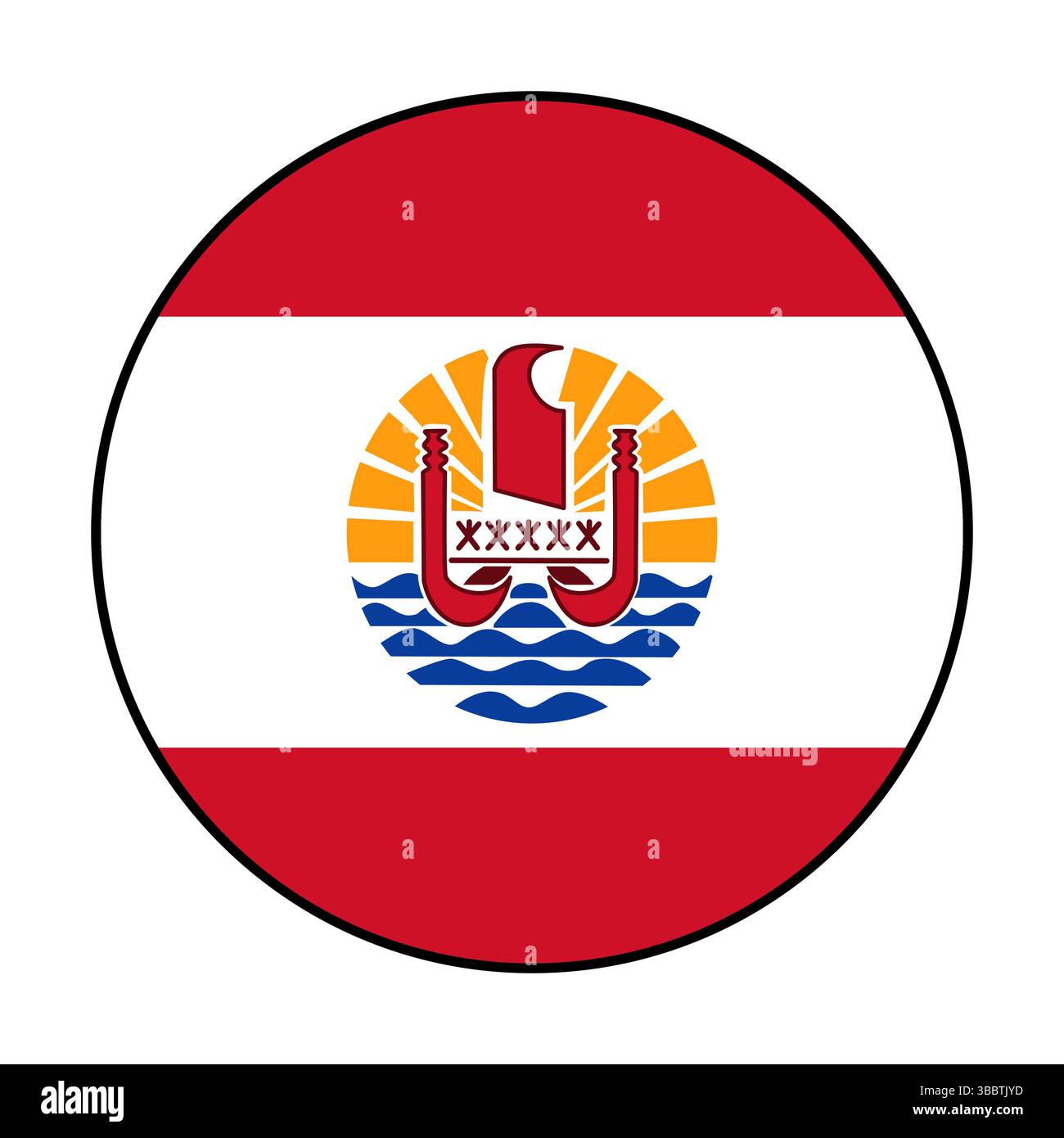 Flag of French Polynesia. Black edge. French Polynesia circle flag logo ...