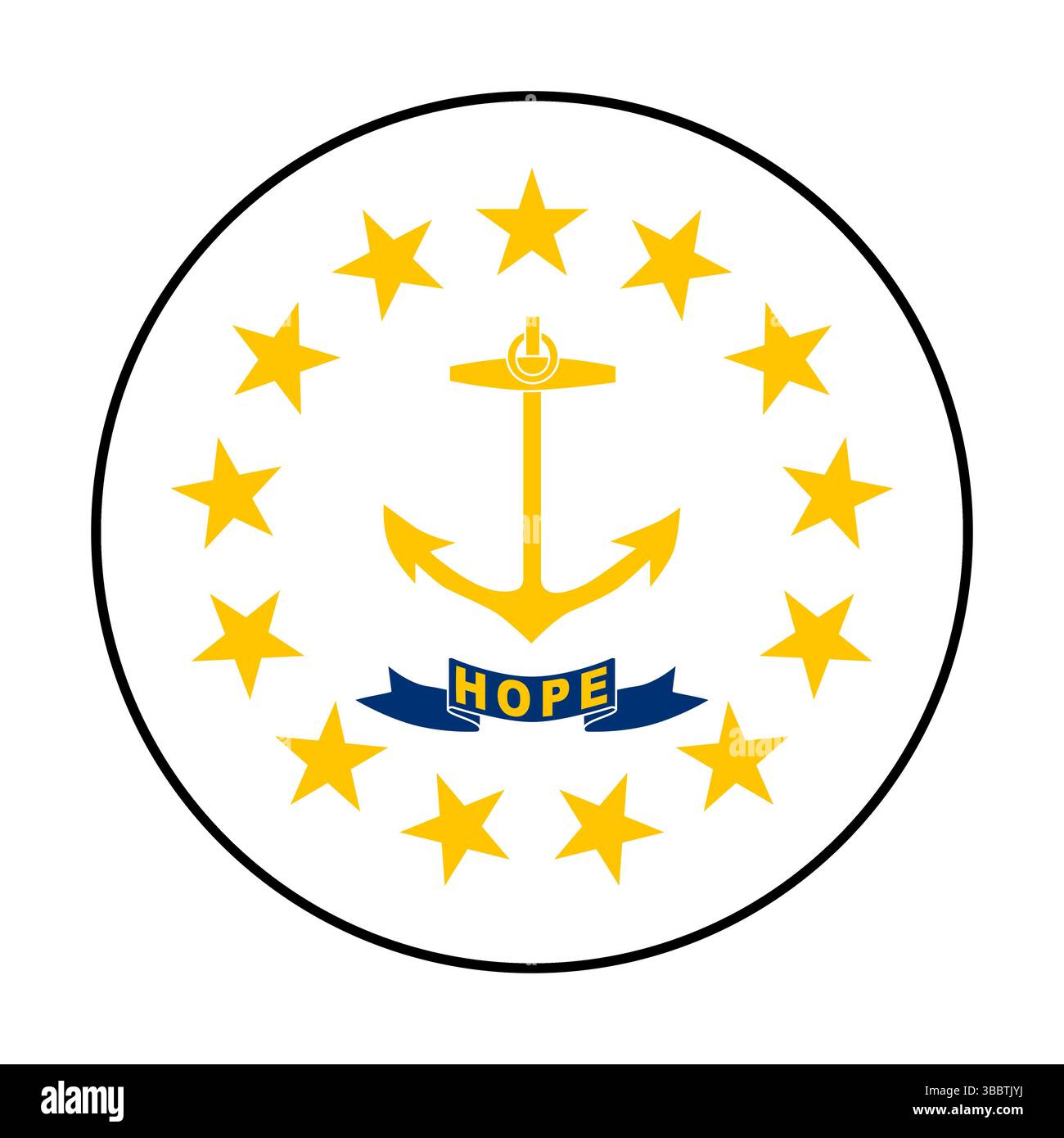 Flag of Rhode Island. Black edge. Rhode Island circle flag logo icon ...