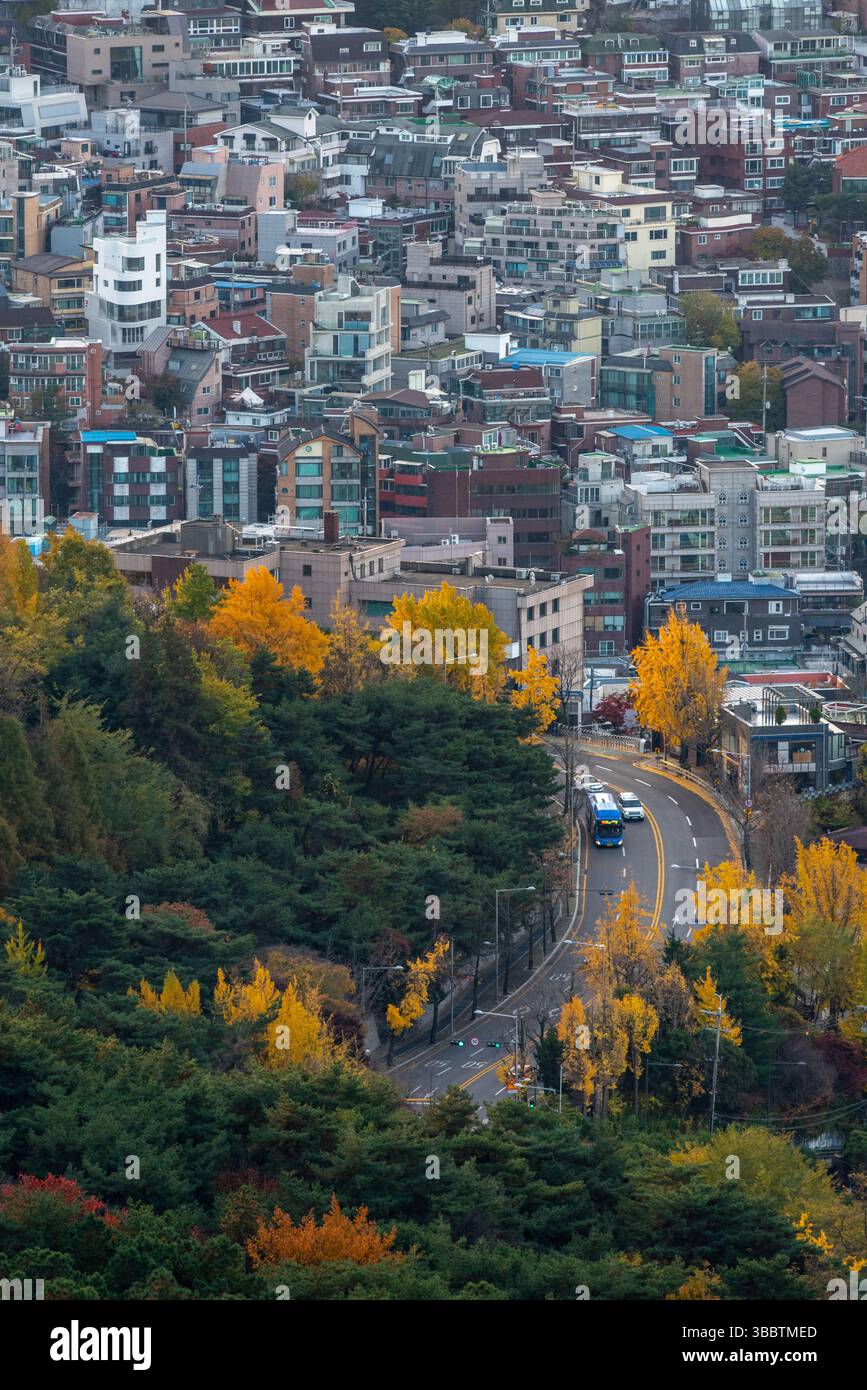 Aerial view of Itaewon neighborhood in downtown Seoul, capital of South ...