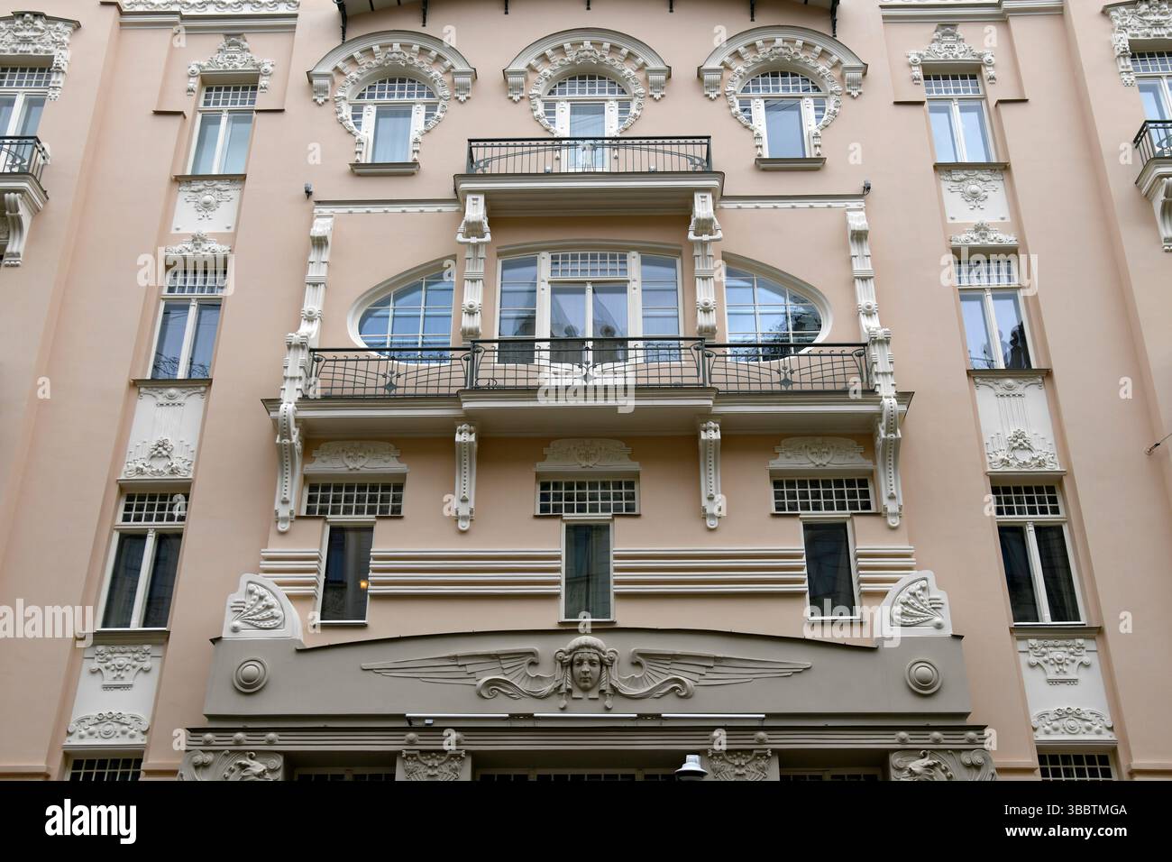 Art nouveau facade in the historic city centre of Riga, Latvia, Baltic ...