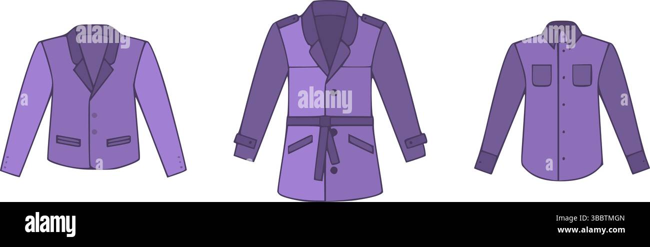 Cartoon fashion dress for men with shirts and jackets in purple color ...